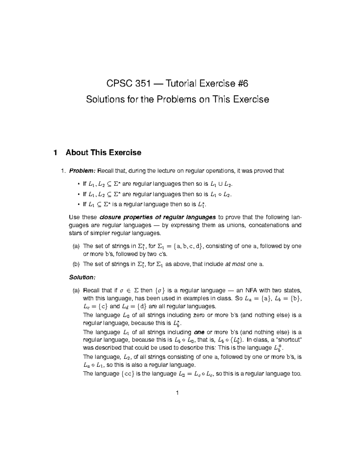 Tutorial 06 solutions - adfs - CPSC 351 — Tutorial Exercise Solutions for the Problems on This ...