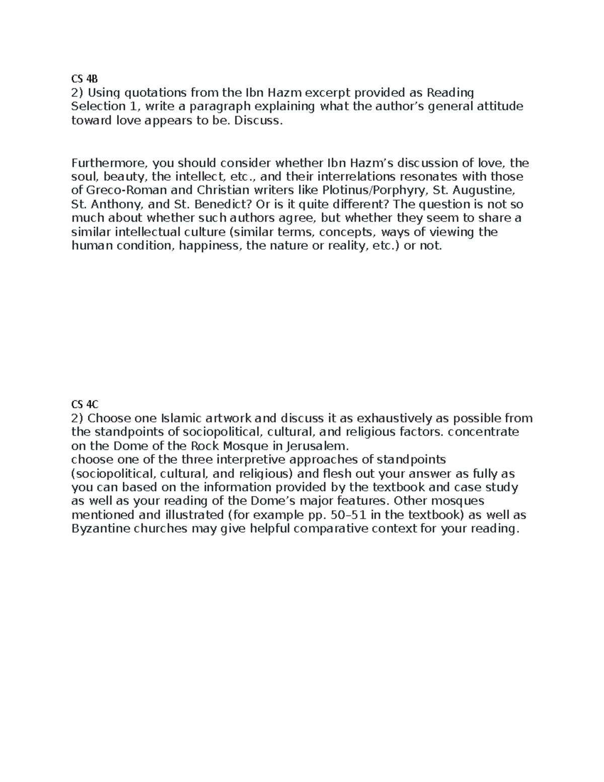 CS4b - questions - CS 4B Using quotations from the Ibn Hazm excerpt ...