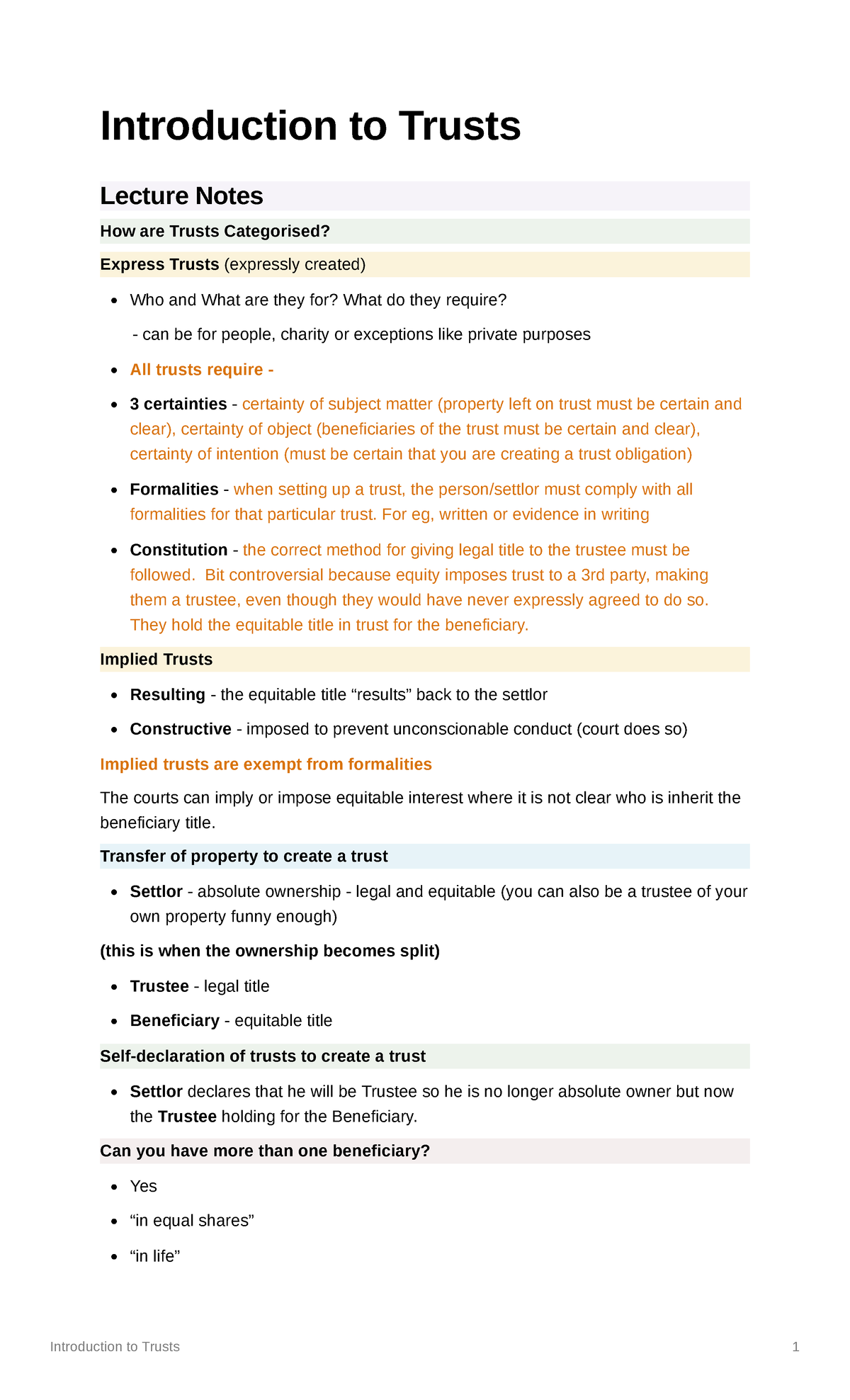 Lecture Dos - Introduction to Trusts - Introduction to Trusts 1 ...