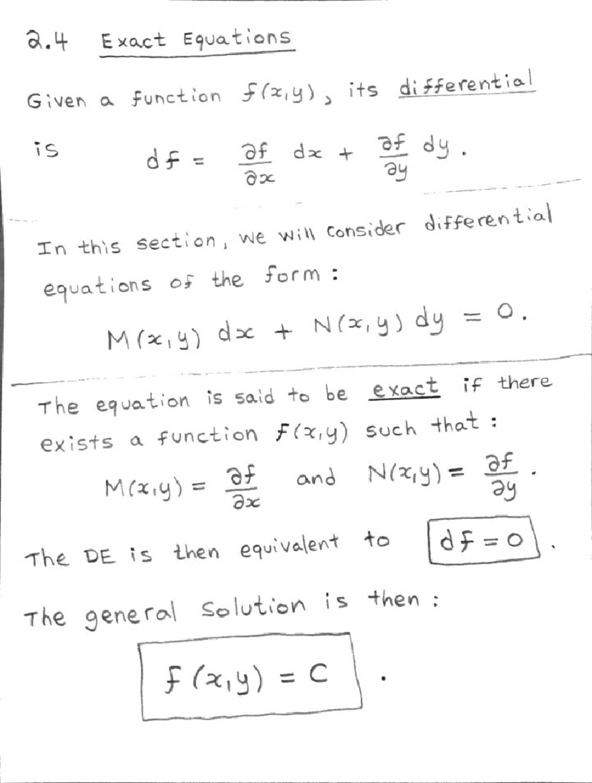 2.4 Exact Equations - Lecture Notes - MATH 252 - Studocu