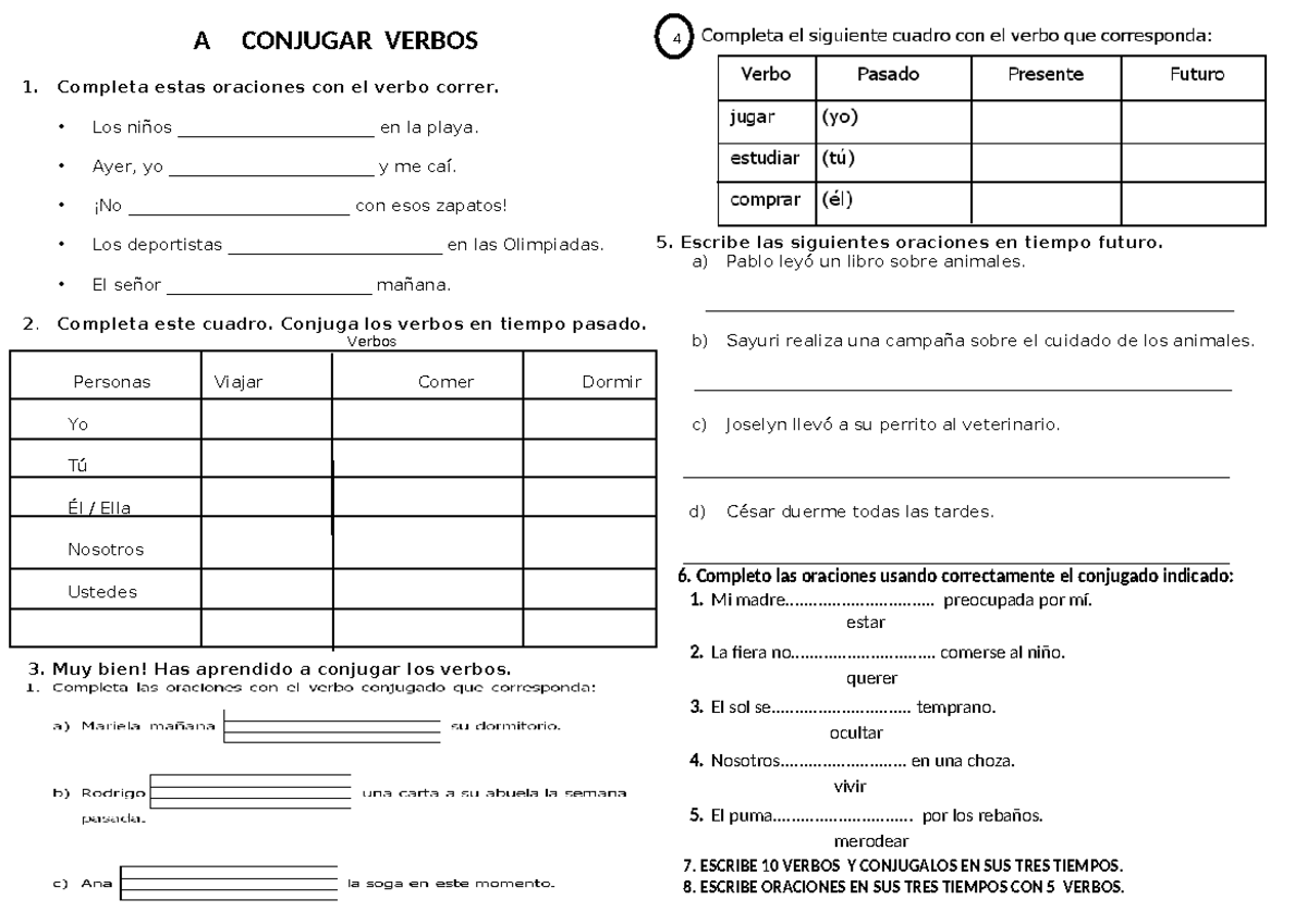 2° A Conjugar Verbos - A CONJUGAR VERBOS 1. Completa estas oraciones ...