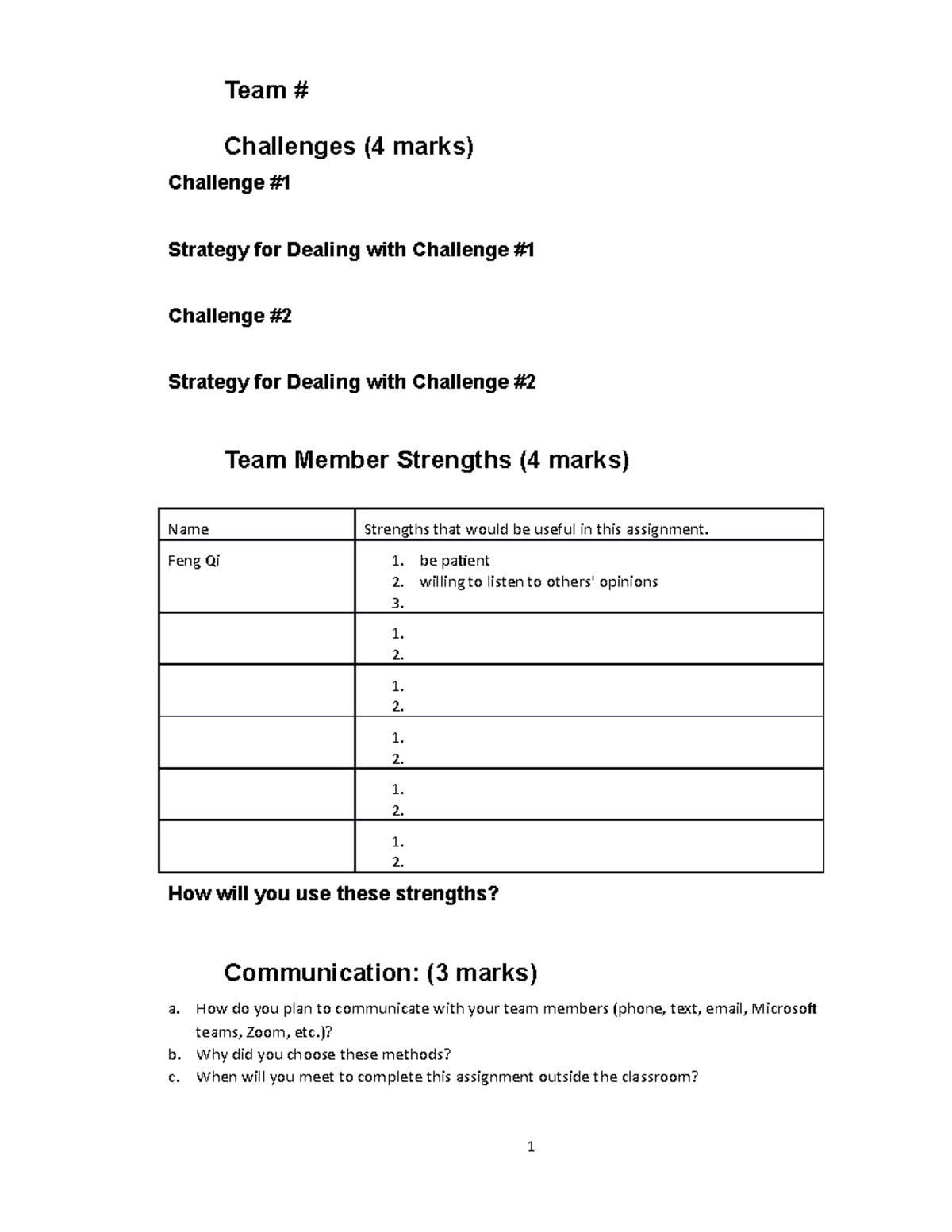 Team Strategy Plan Template 23S - Team Challenges (4 marks) Challenge ...