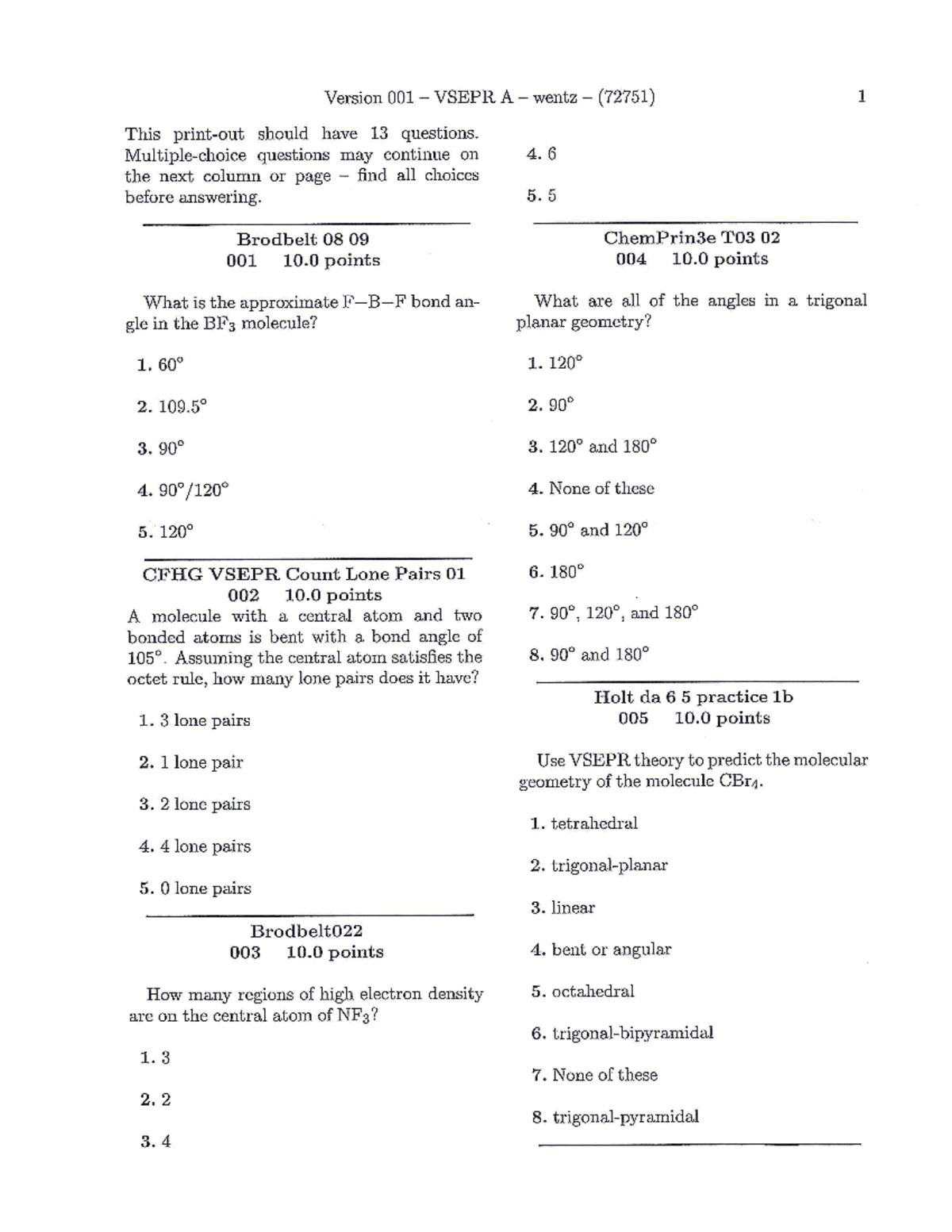 MC - Vsepr - Practice multiple choice on VESPR theory and determining ...