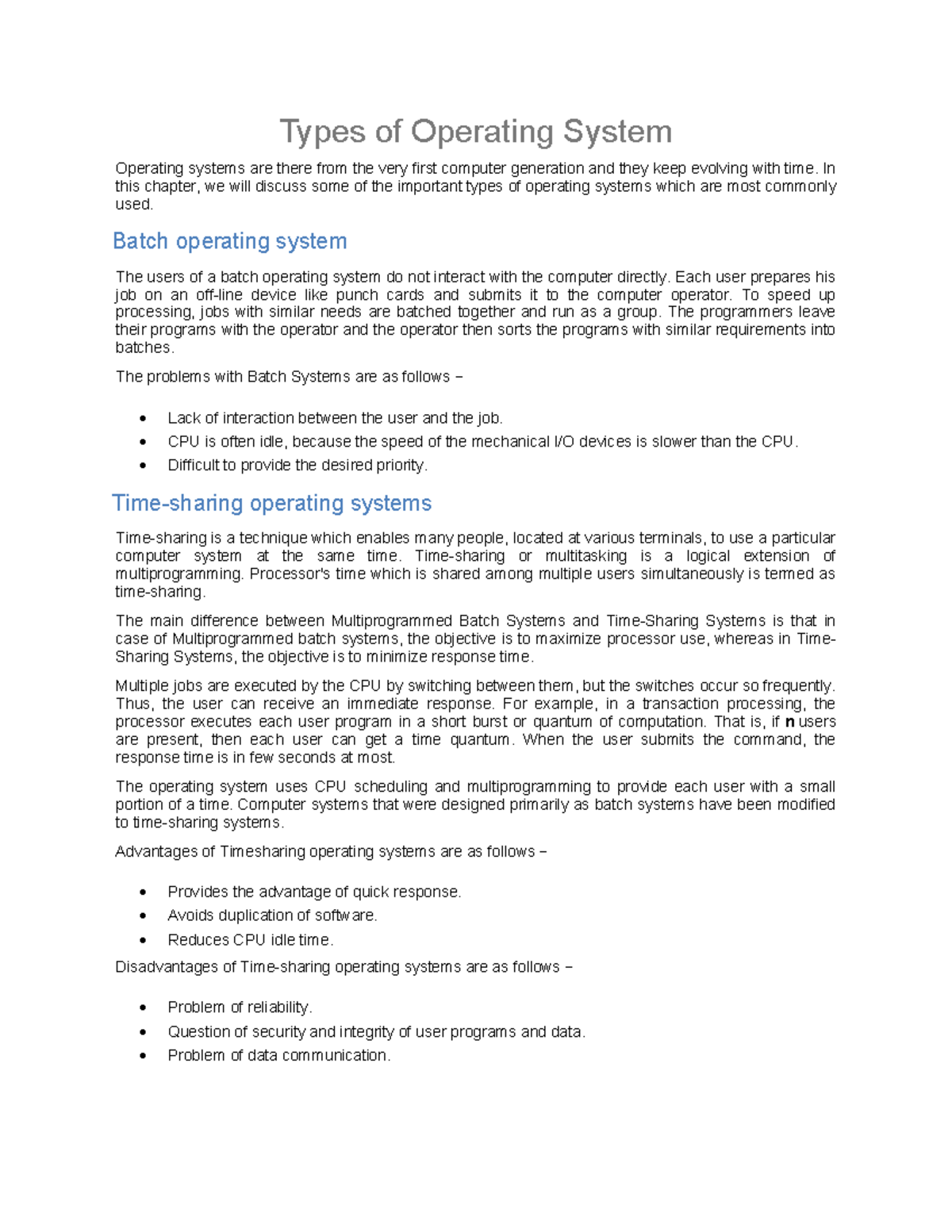 Os20types - Operating system - UoK - Studocu