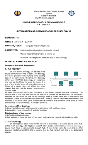 Ict Module #1- 3rd quarter- Topology - zSan Pablo Diocesan Catholic Schools System Liceo de ...