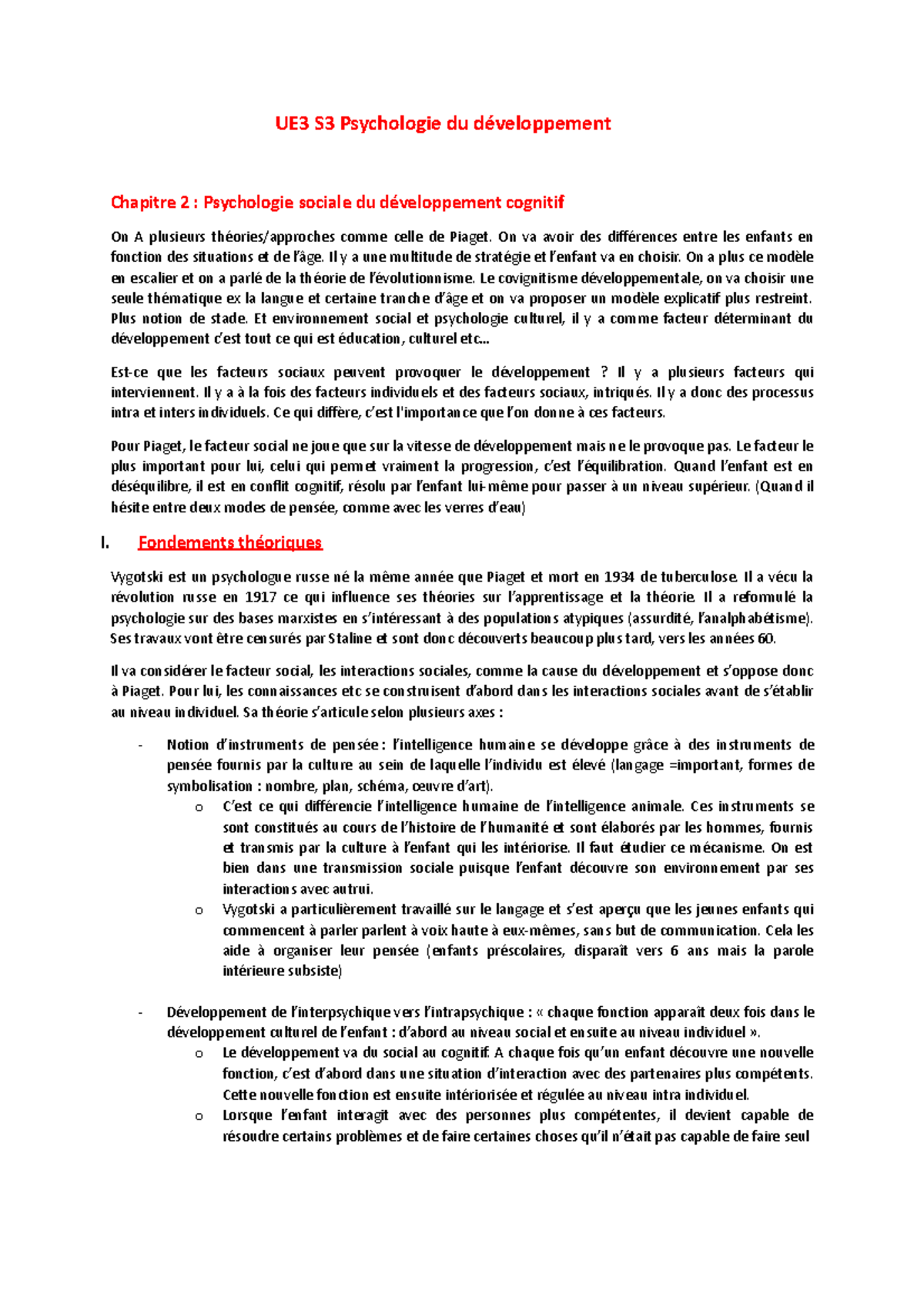 Psycho du développement CM5 - UE3 S3 Psychologie du développement Chapitre 2 : Psychologie ...