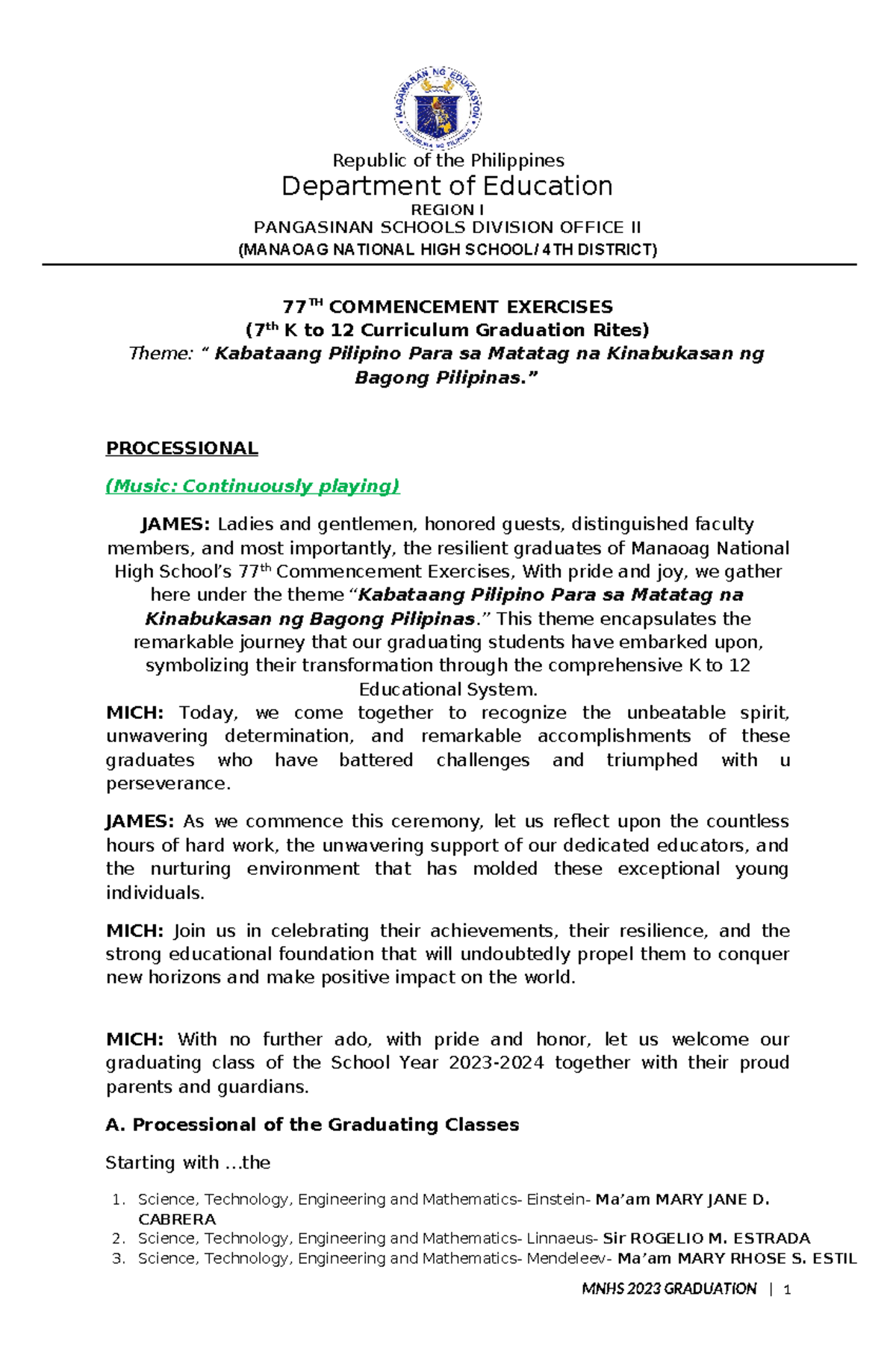 Script 2024 - Republic of the Philippines Department of Education ...