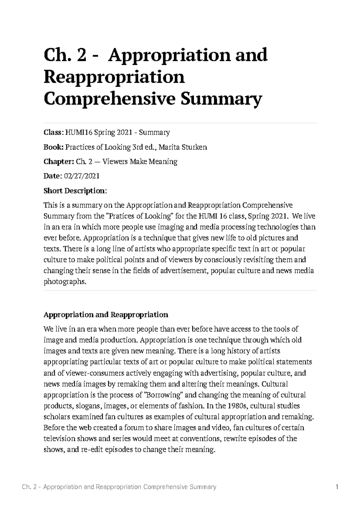 Ch. 2 - Appropriation and Reappropriation Comprehensive Summary - Ch. 2 ...