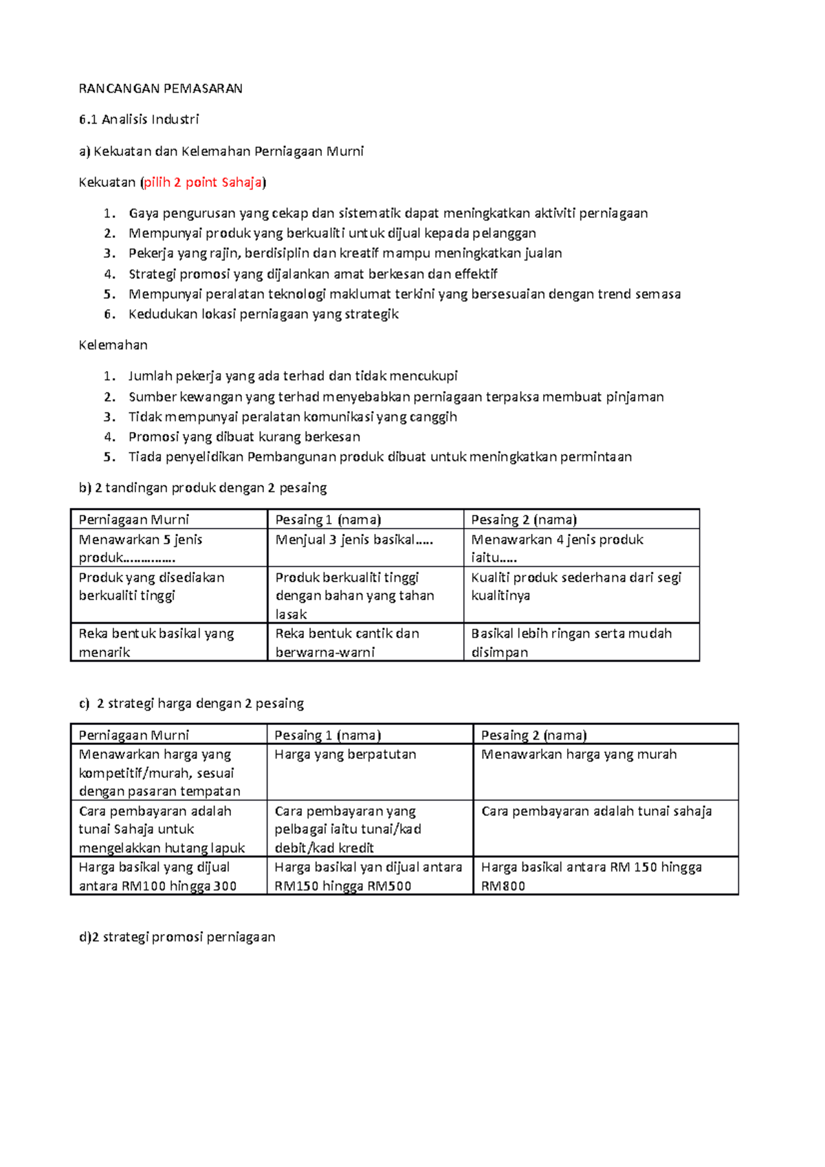 Rancangan Pemasaran k - IDK - RANCANGAN PEMASARAN 6 Analisis Industri a ...