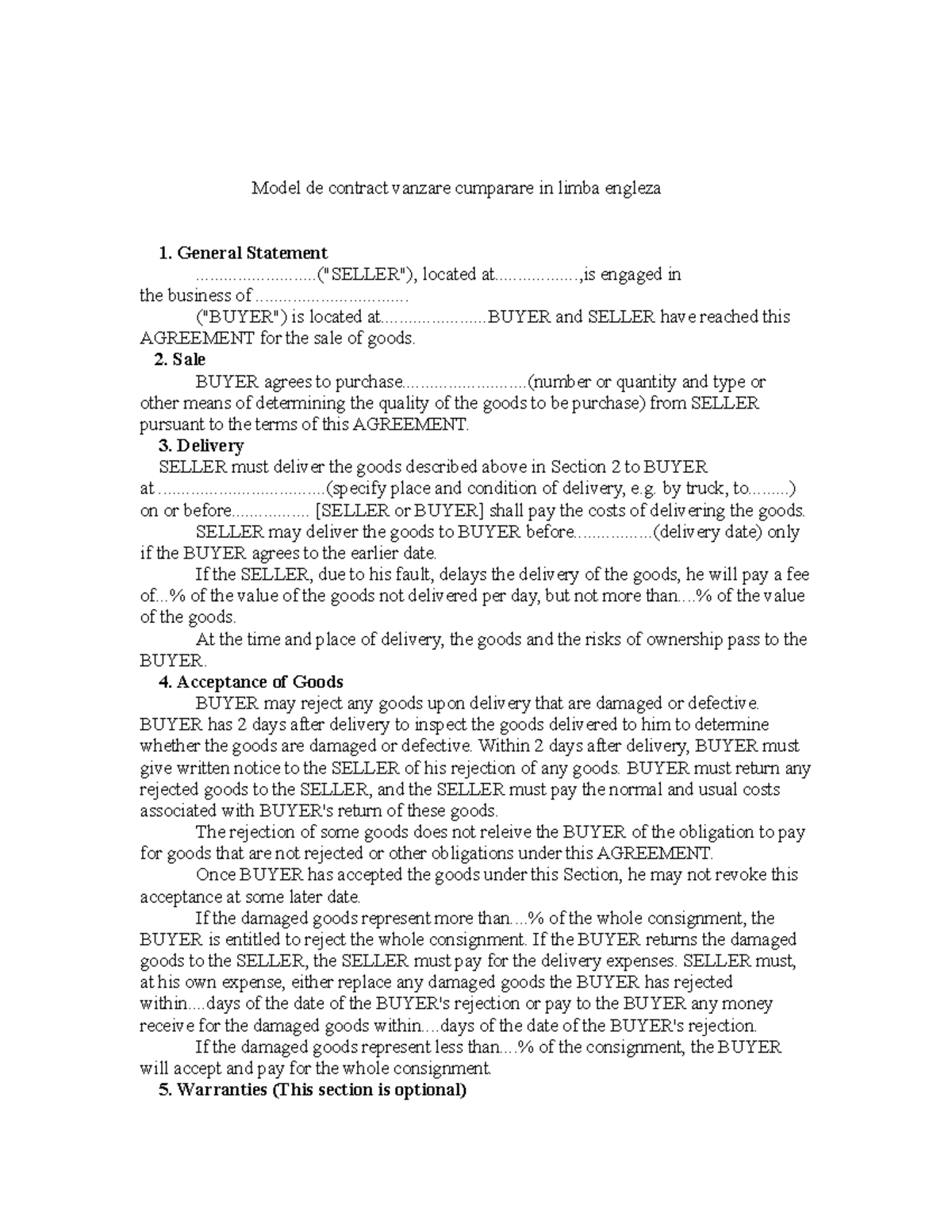 Contract de vanzare cumparare in limba engleza - Model de contract vanzare cumparare in limba ...