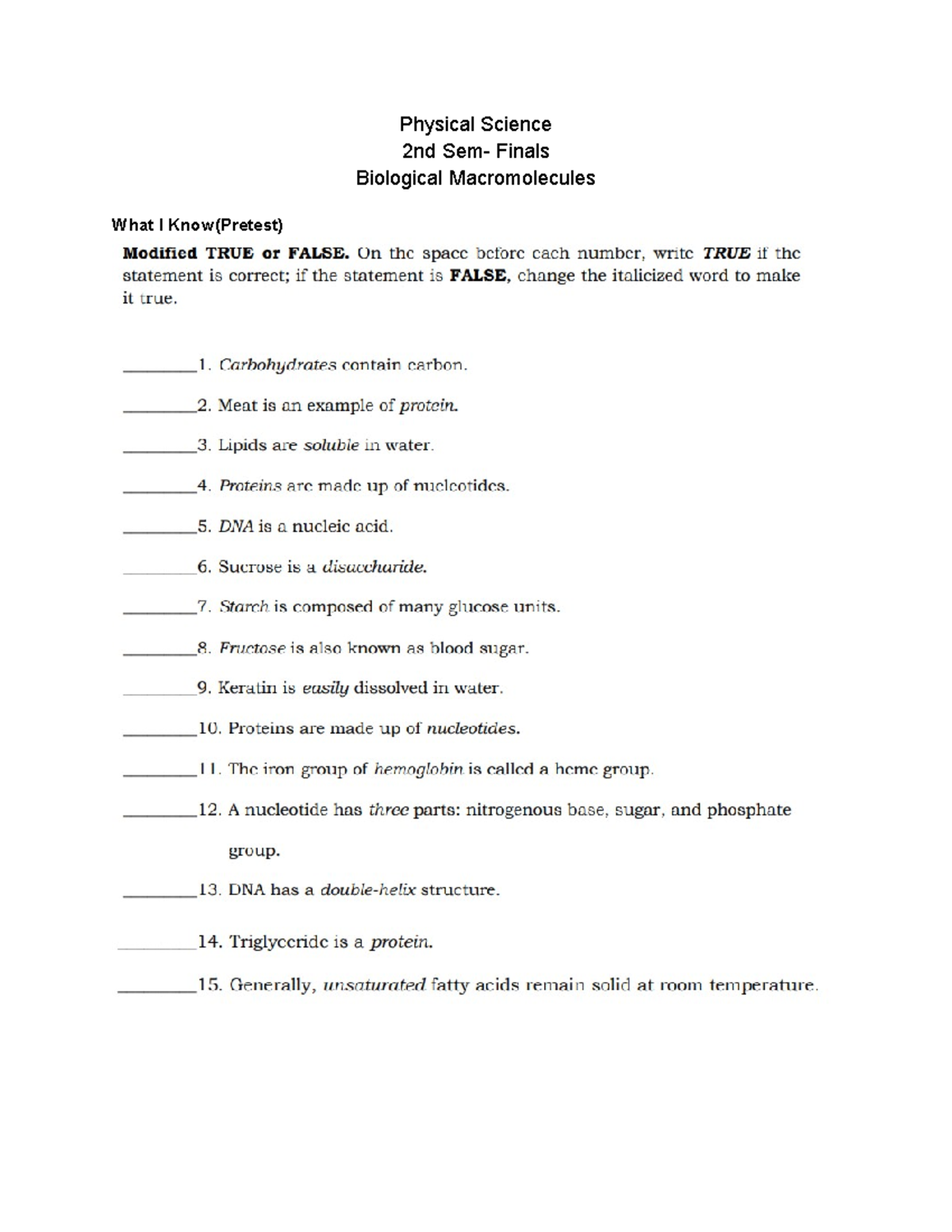 PHysical Science - Physical Science 2nd Sem- Finals Biological ...