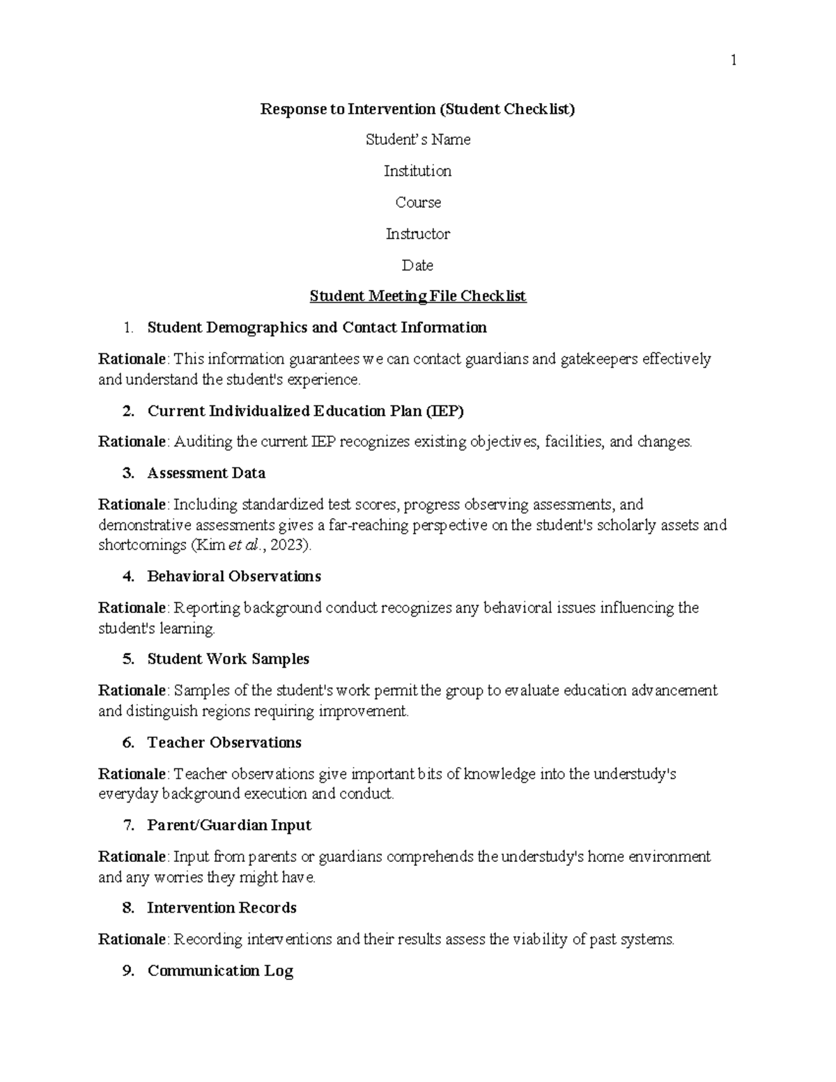 Response to Intervention - Copy - 1 Response to Intervention (Student ...