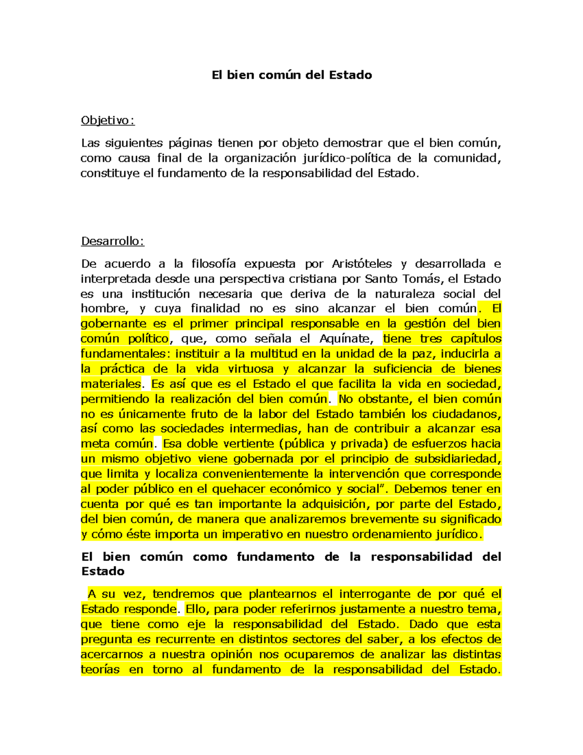 El bien común del Estado tarea - El bien común del Estado Objetivo: Las ...