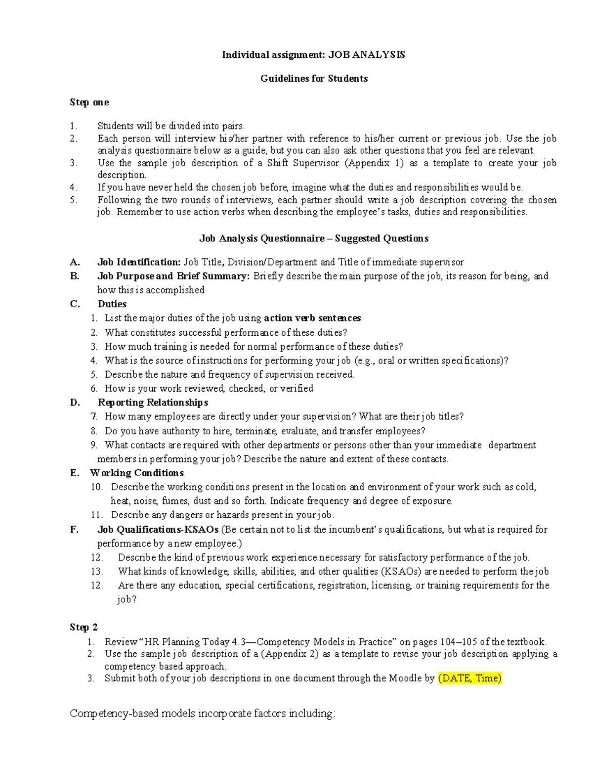 Individual assignment Job Analysis - Individual assignment: JOB ...