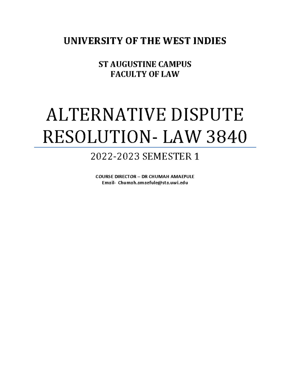 ADR Course Booklet 2018-2019 - UNIVERSITY OF THE WEST INDIES ST ...