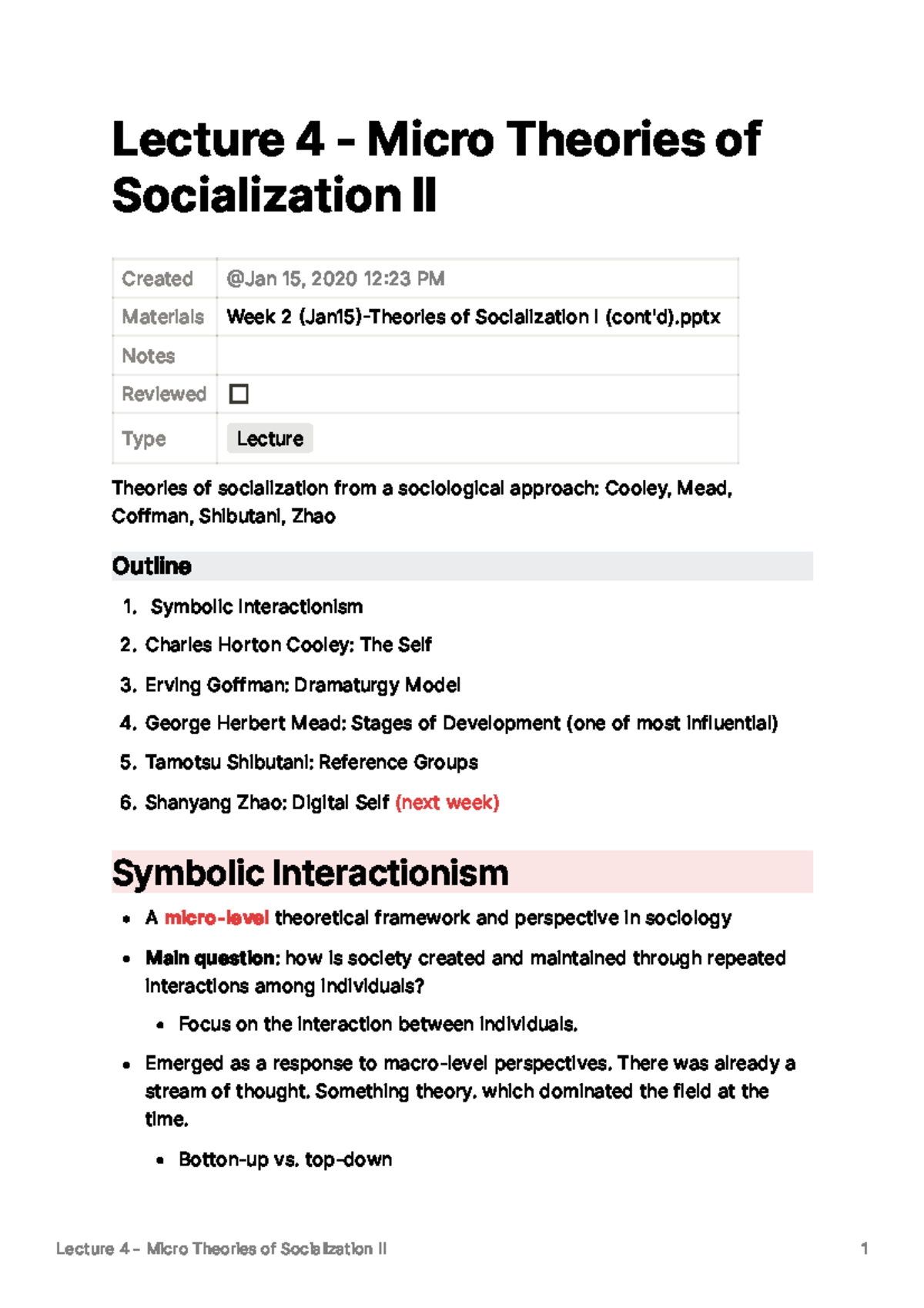 Lecture 4 - Micro Theories of Socialization II - Lecture 4 - Micro ...