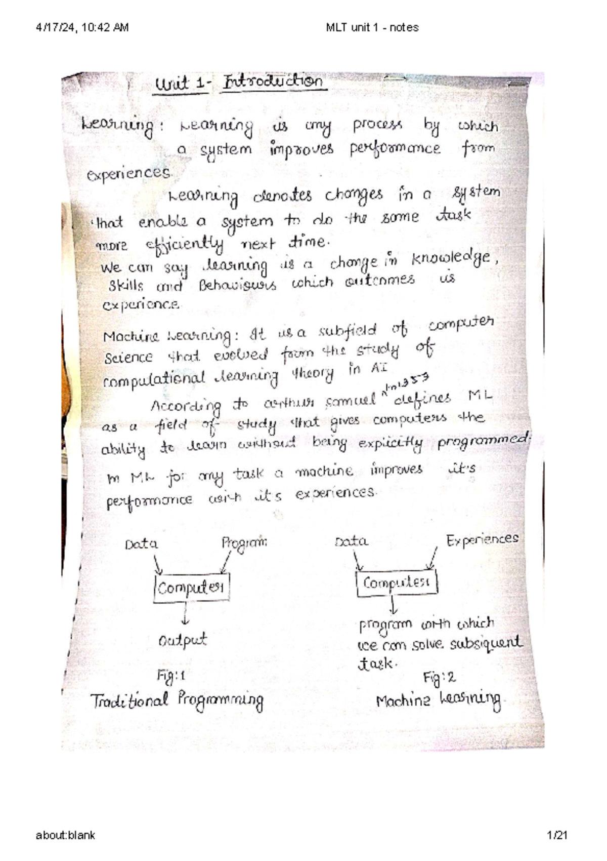 MLT unit 1 - notes - Machine Learning Techniques - Studocu