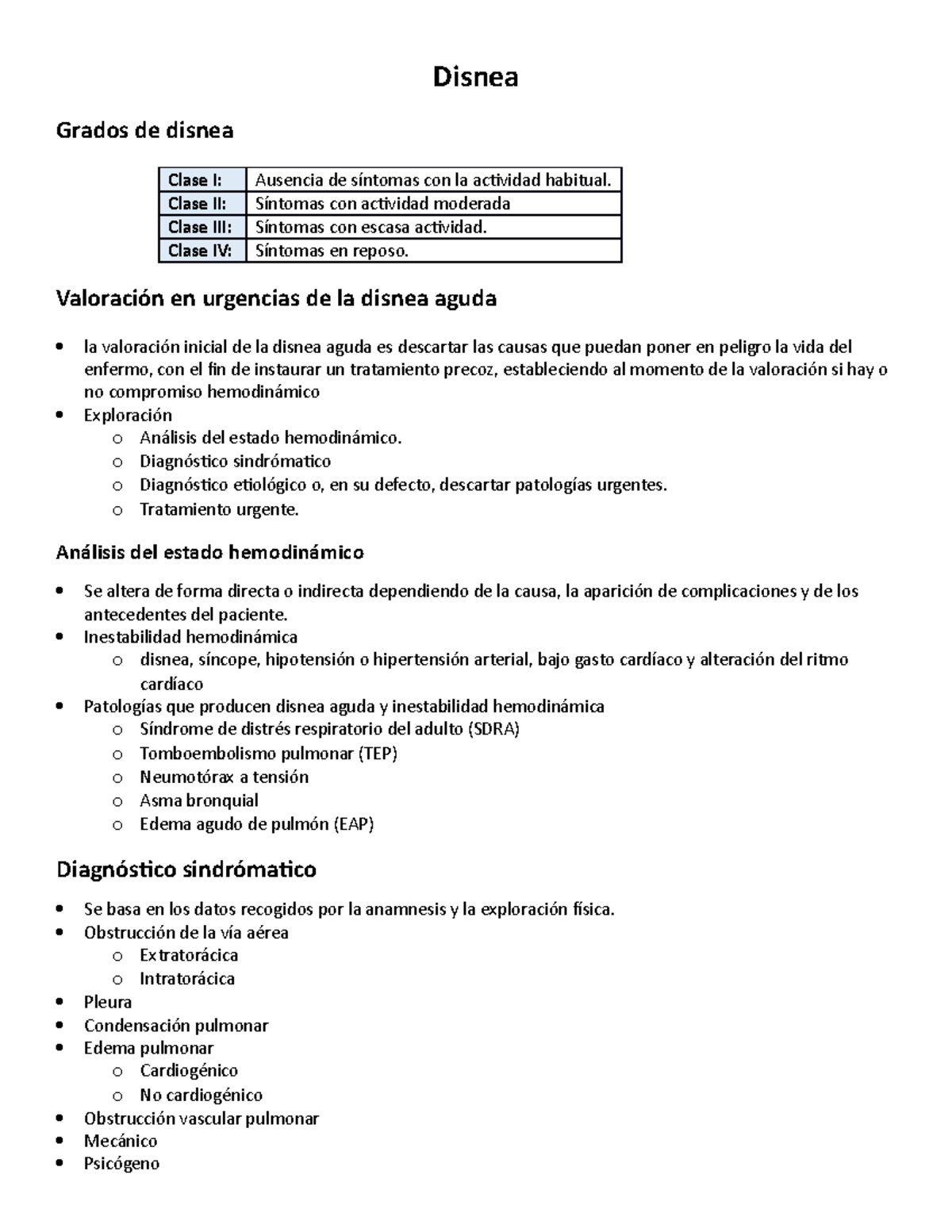 Disnea Doctor Gonzales - Disnea Grados de disnea Clase I: Ausencia de ...