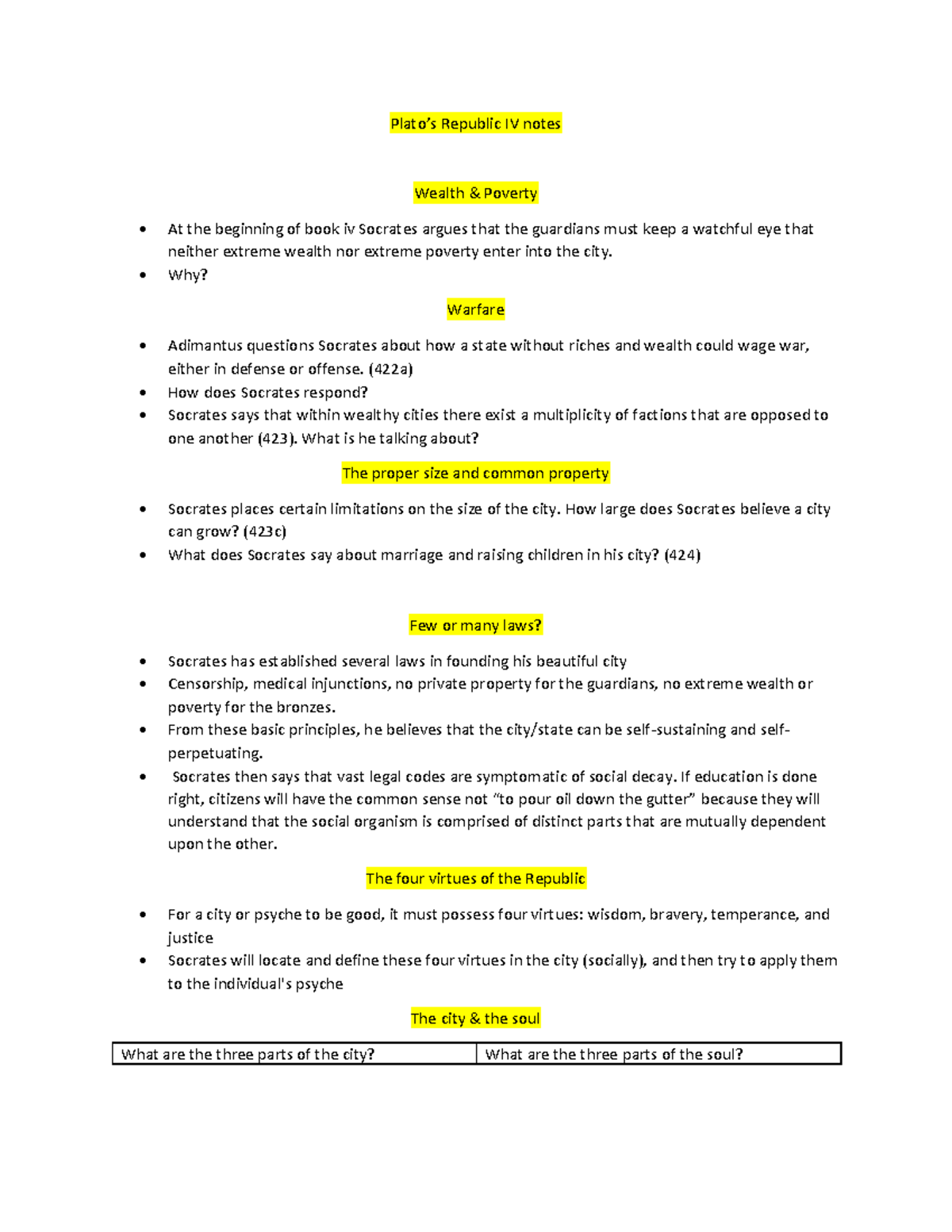Plato’s Republic IV notes - Plato’s Republic IV notes Wealth & Poverty ...
