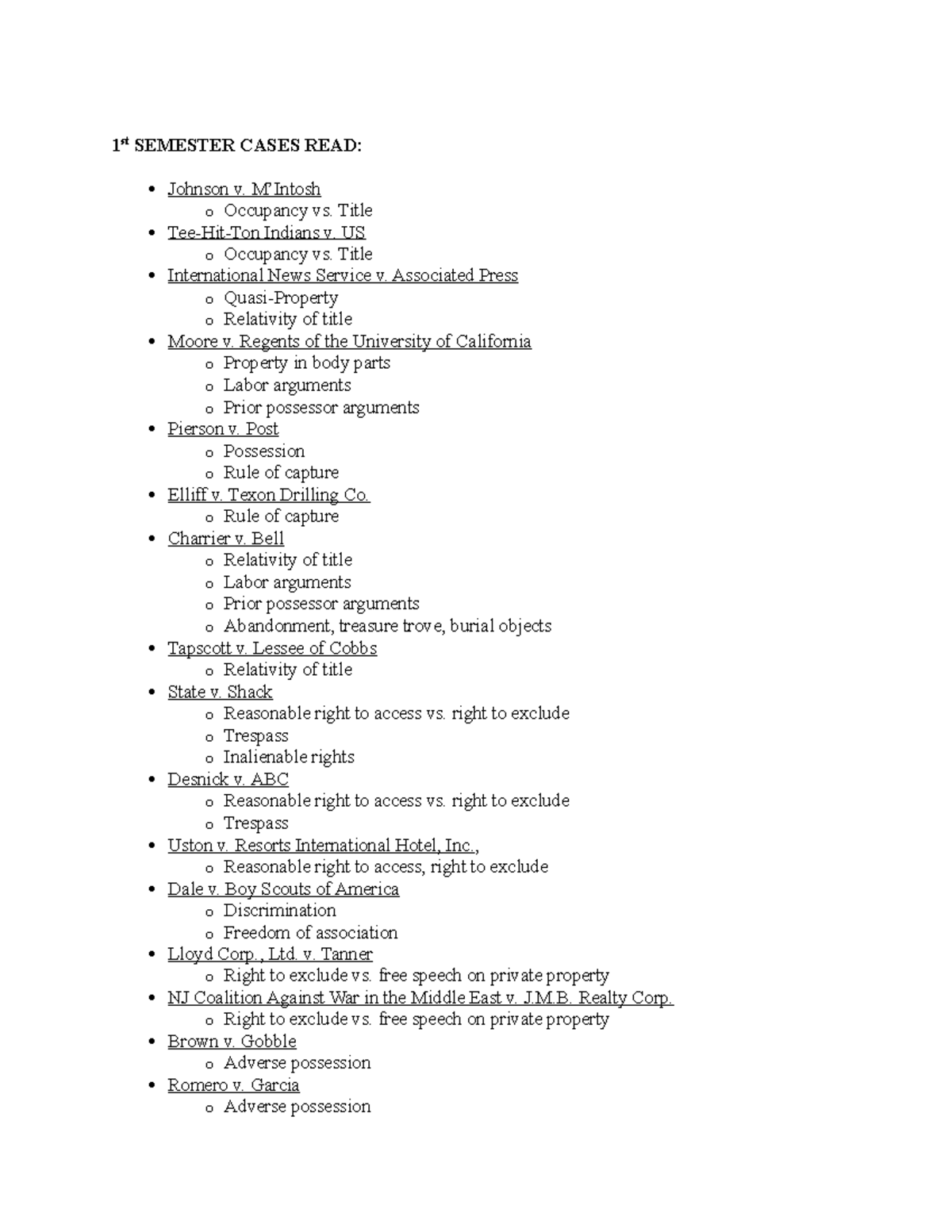 Property Law Outline - 2 - 1 st SEMESTER CASES READ: Johnson v. M ...