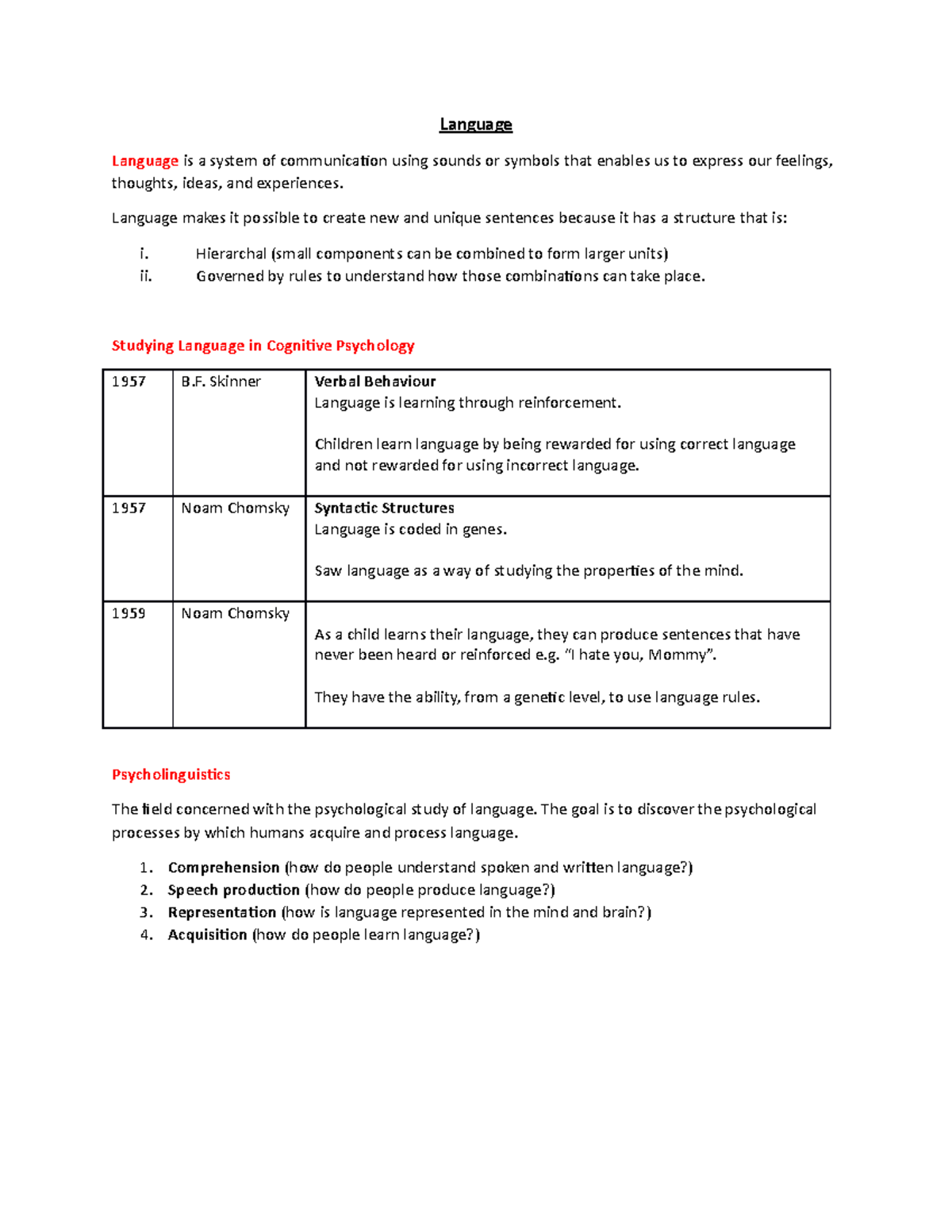 Week 7- Language - Summary of week 7 notes. - Language Language is a ...