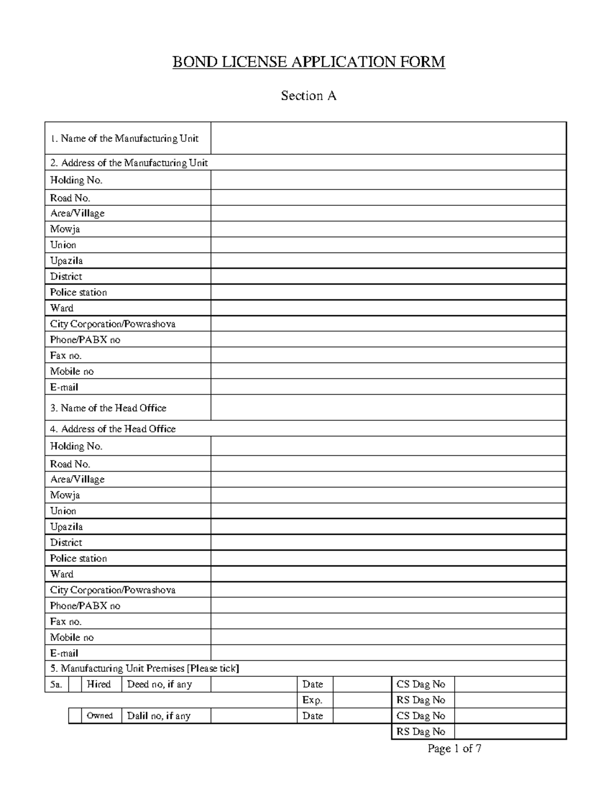 Bond License Application Form - BOND LICENSE APPLICATION FORM Section A ...