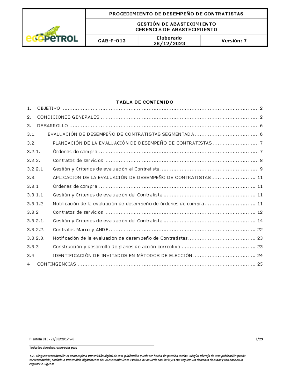 Anexo 10. GAB-P-013 Procedimiento de Desempeño de Contratistas ...