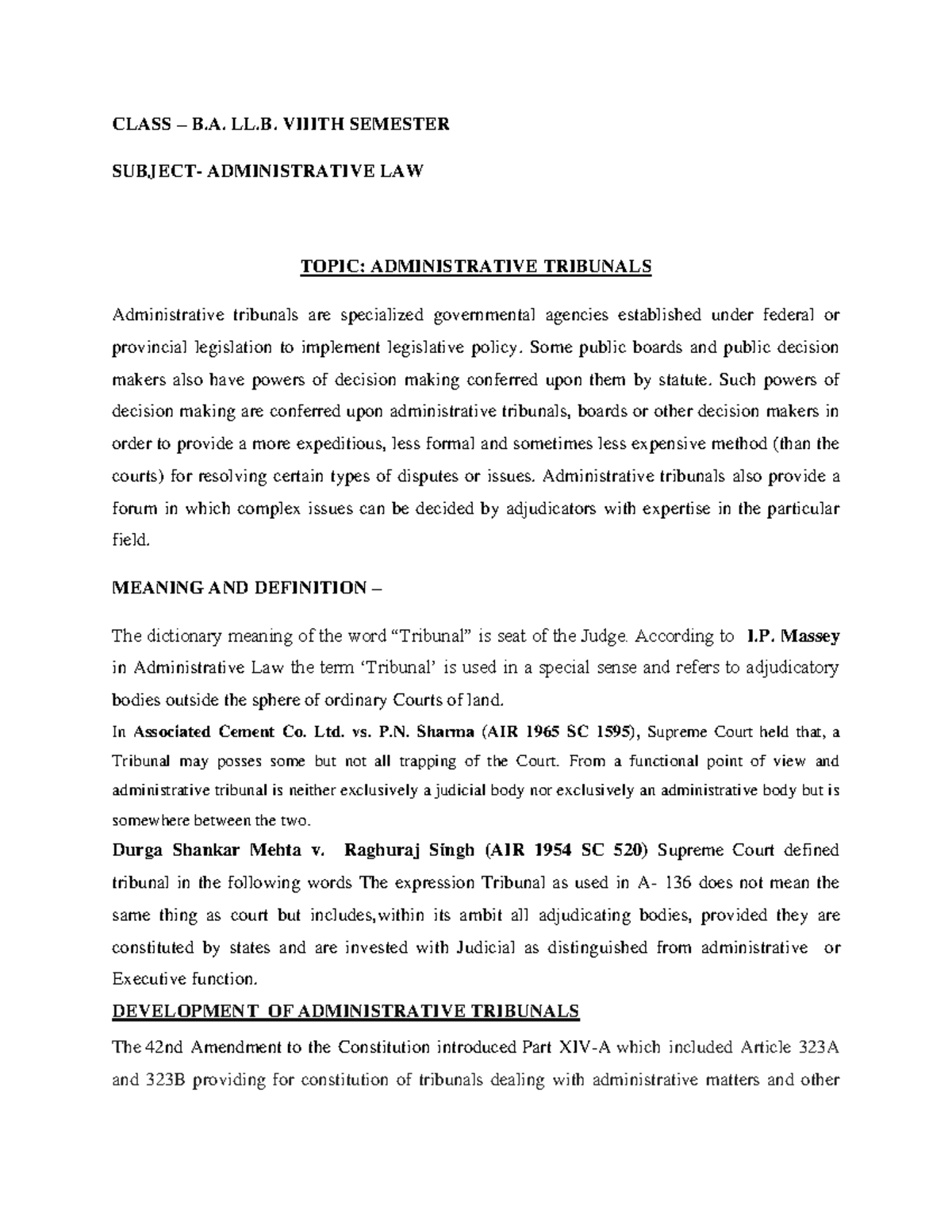 B.A.LL.B VIII SEM ( Administrative LAW) BL-801 Topic-Administrative ...