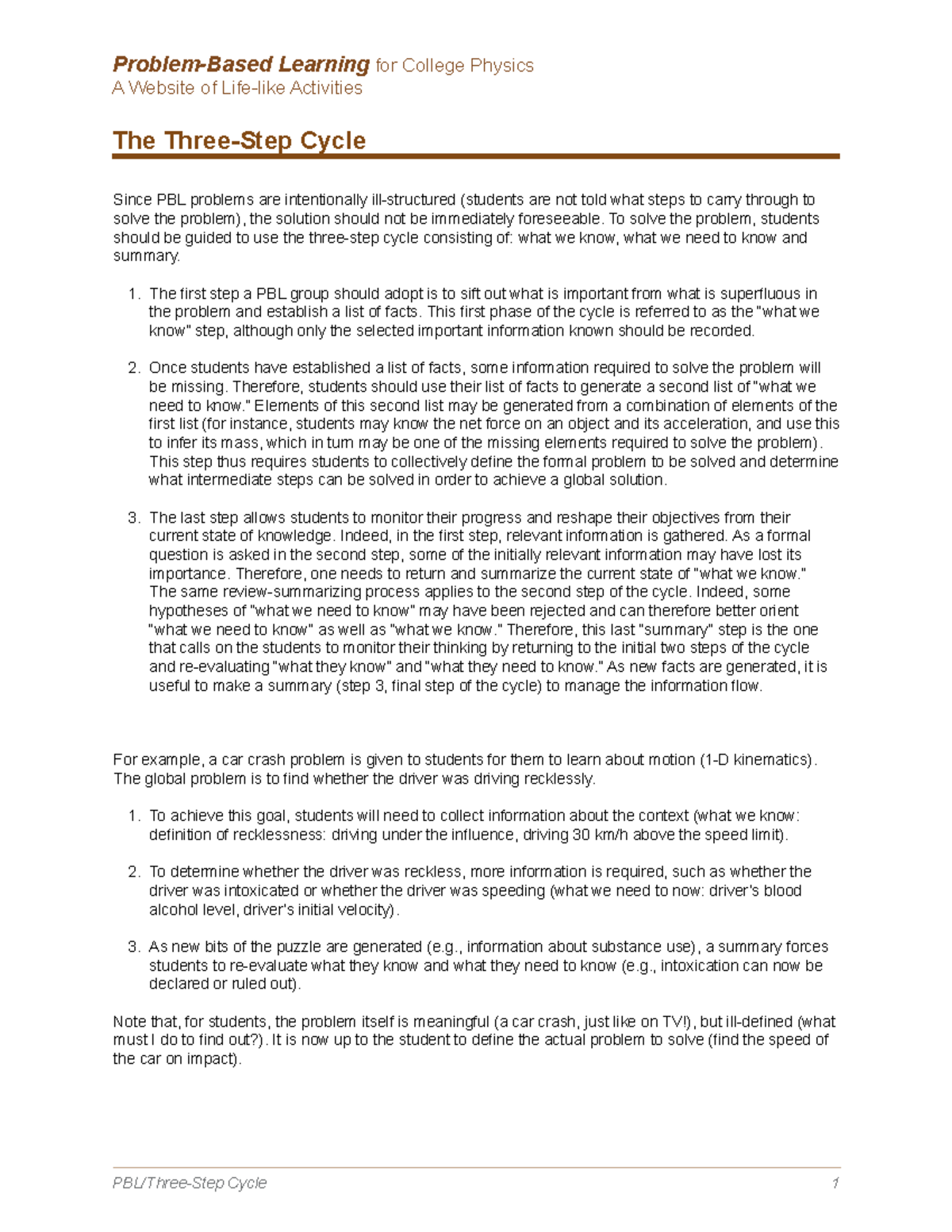 Three Step Cycle - yes - PBL/Three-Step Cycle Problem-Based Learning ...