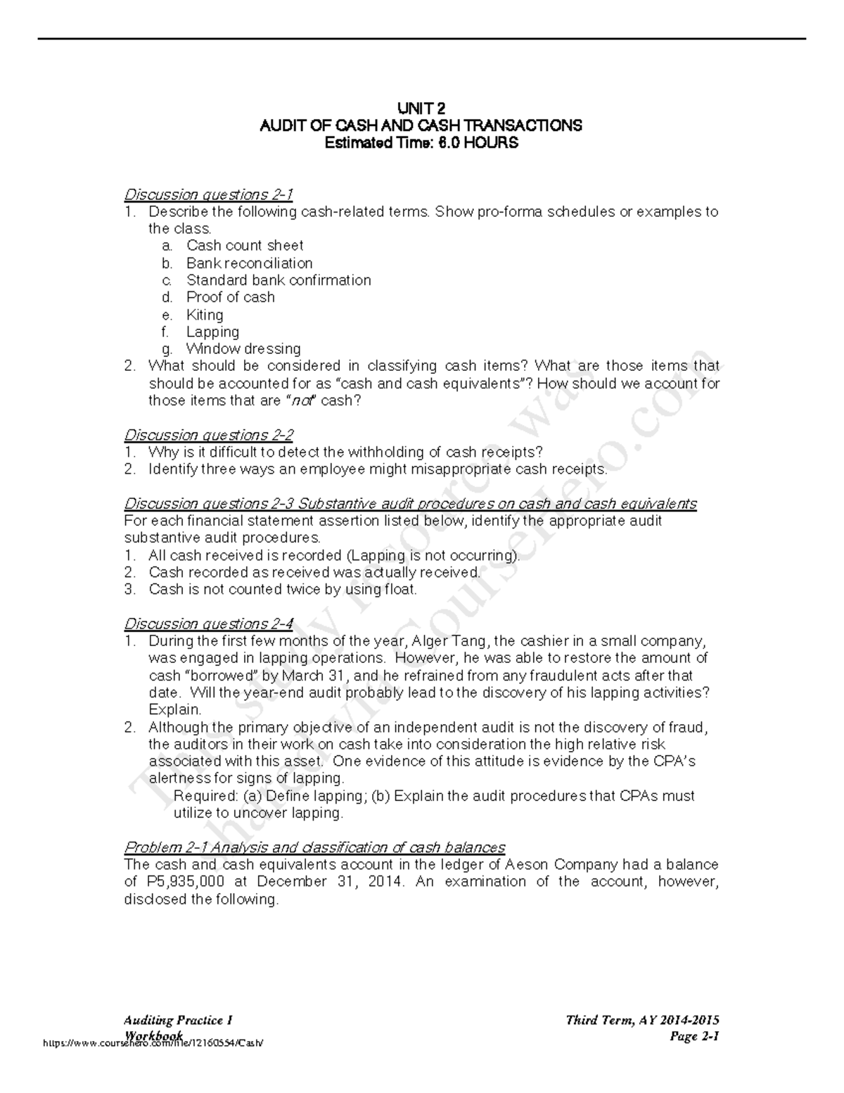 UNIT 2 - Lecture notes for auditing - Auditing Practice I Third Term ...