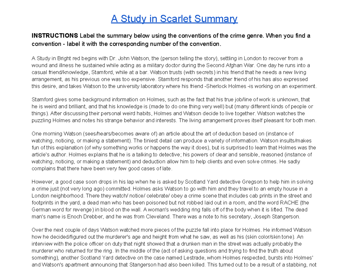 Copy of A Study in Scarlet Digital Worksheets - A Study in Scarlet ...
