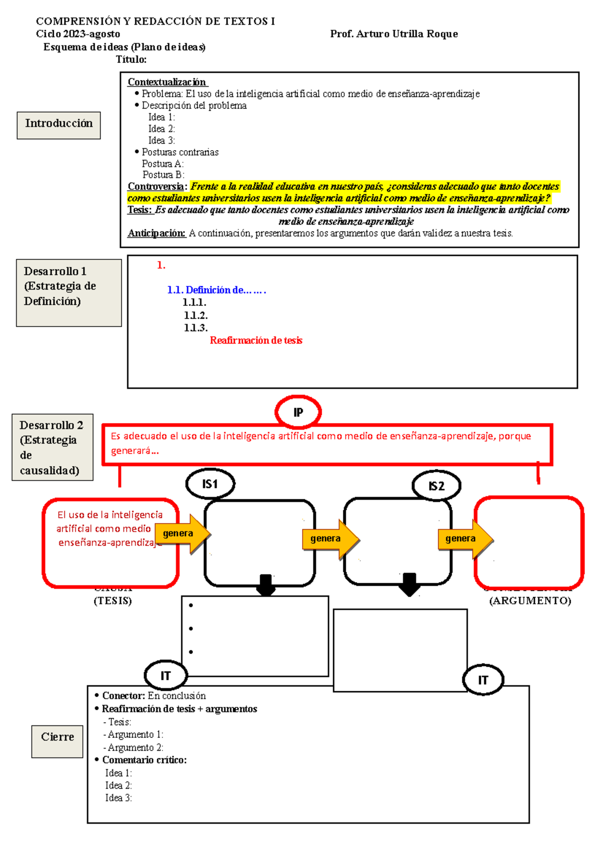 Formato Esquema Definición. Causalidad - COMPRENSIÓN Y REDACCIÓN DE TEXTOS I Ciclo 2023-agosto ...