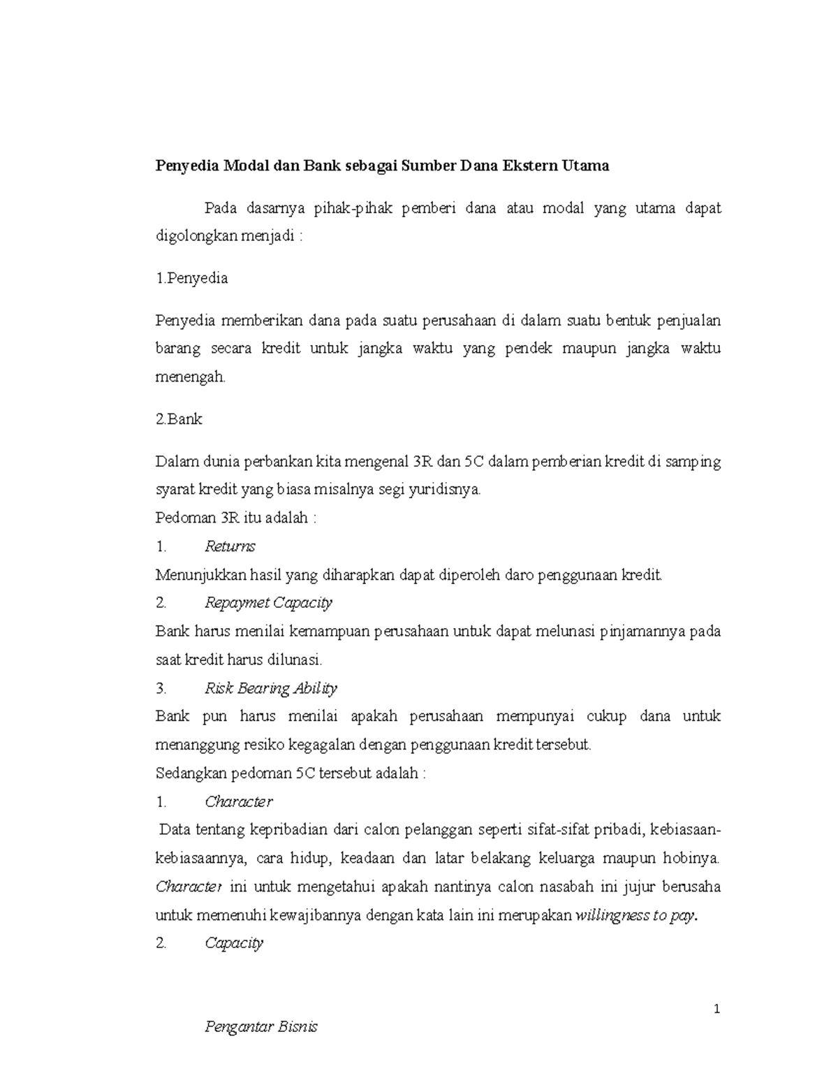 Penyedia Modal dan Bank sebagai Sumber Dana Ekstern Utama - 2 Dalam ...