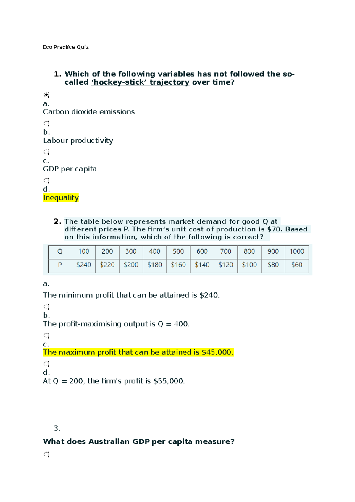Eco Practice Quiz - ECON1020 - MQ - Studocu