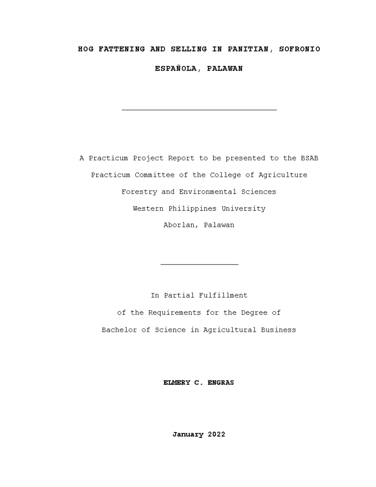 HOG Fattening AND Selling IN Panitian - HOG FATTENING AND SELLING IN ...