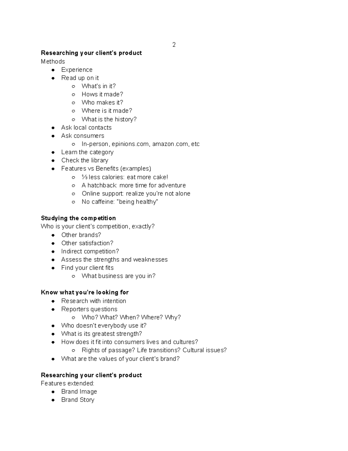 Exam 2 study guide copy - 2 Researching your client’s product Methods ...