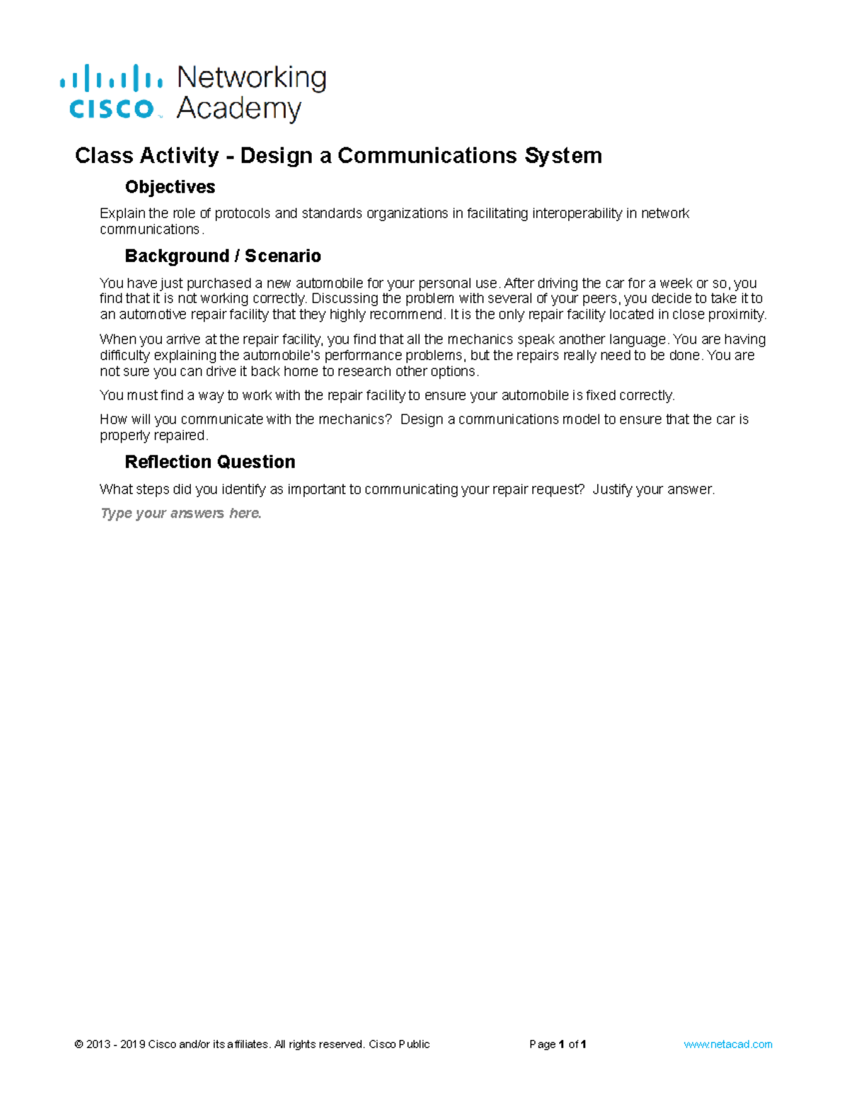 3.0.3 Class Activity - Design a Communications System - Class Activity ...