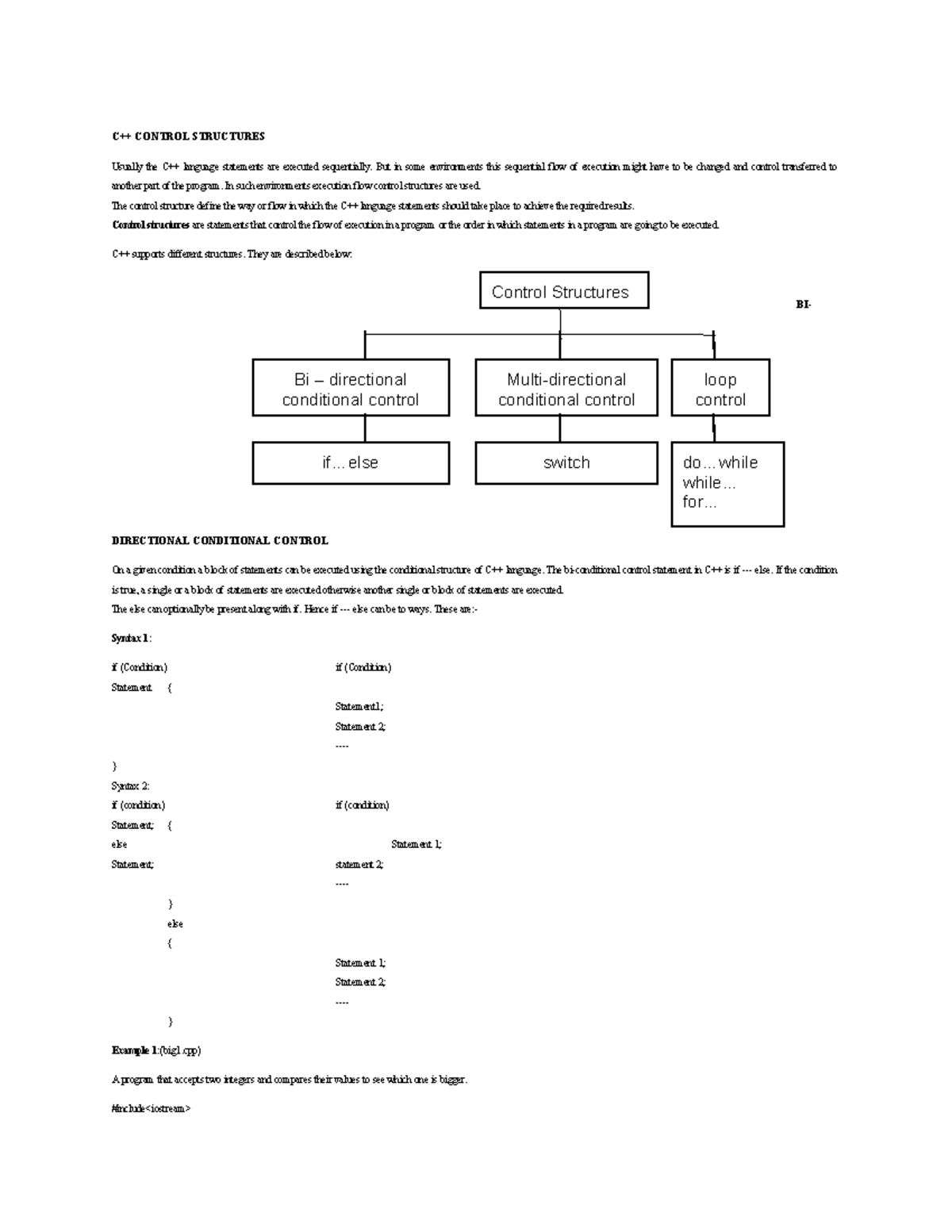 C++ Control Structures - C++ CONTROL STRUCTURES Usually the C++ ...