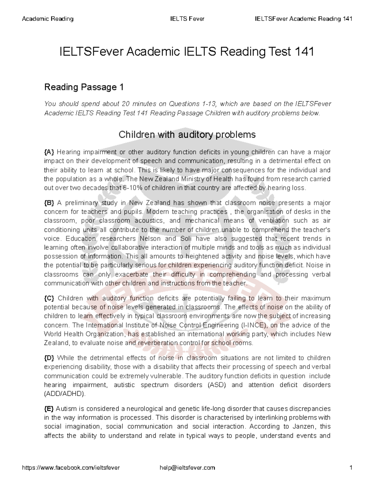 Academic Ielts Reading Test 141 - IELTSFever Academic IELTS Reading ...