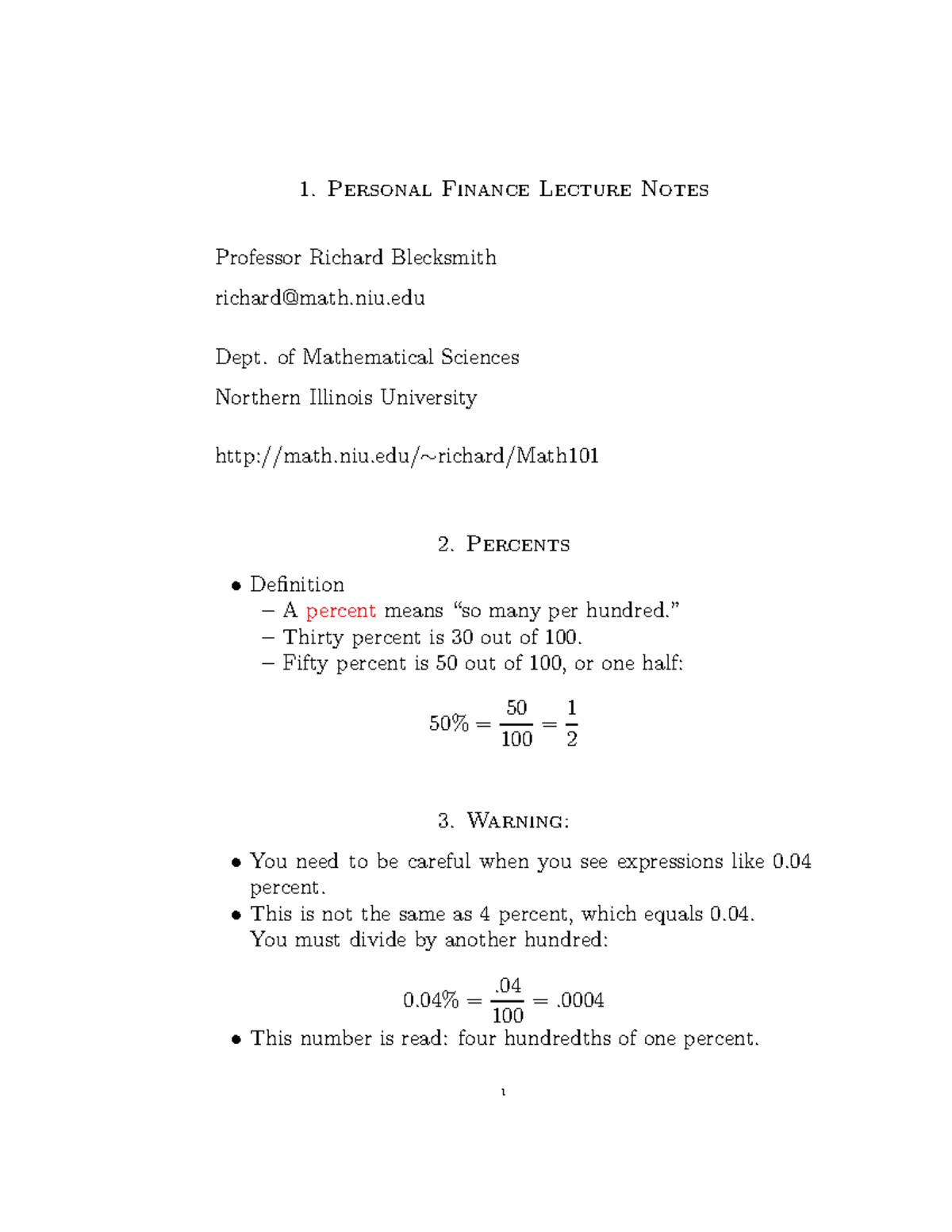 Lecture notes, lecture Personal Finance - 1. Personal Finance Lecture ...
