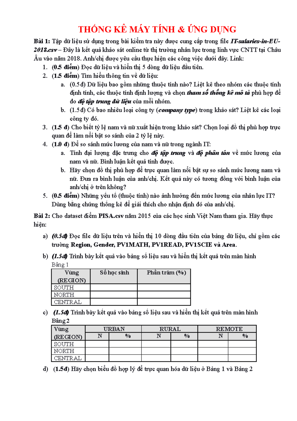 [TKMT] Dhcntt 17B giuaky - THỐNG KÊ MÁY TÍNH & ỨNG DỤNG Bài 1: Tập dữ ...