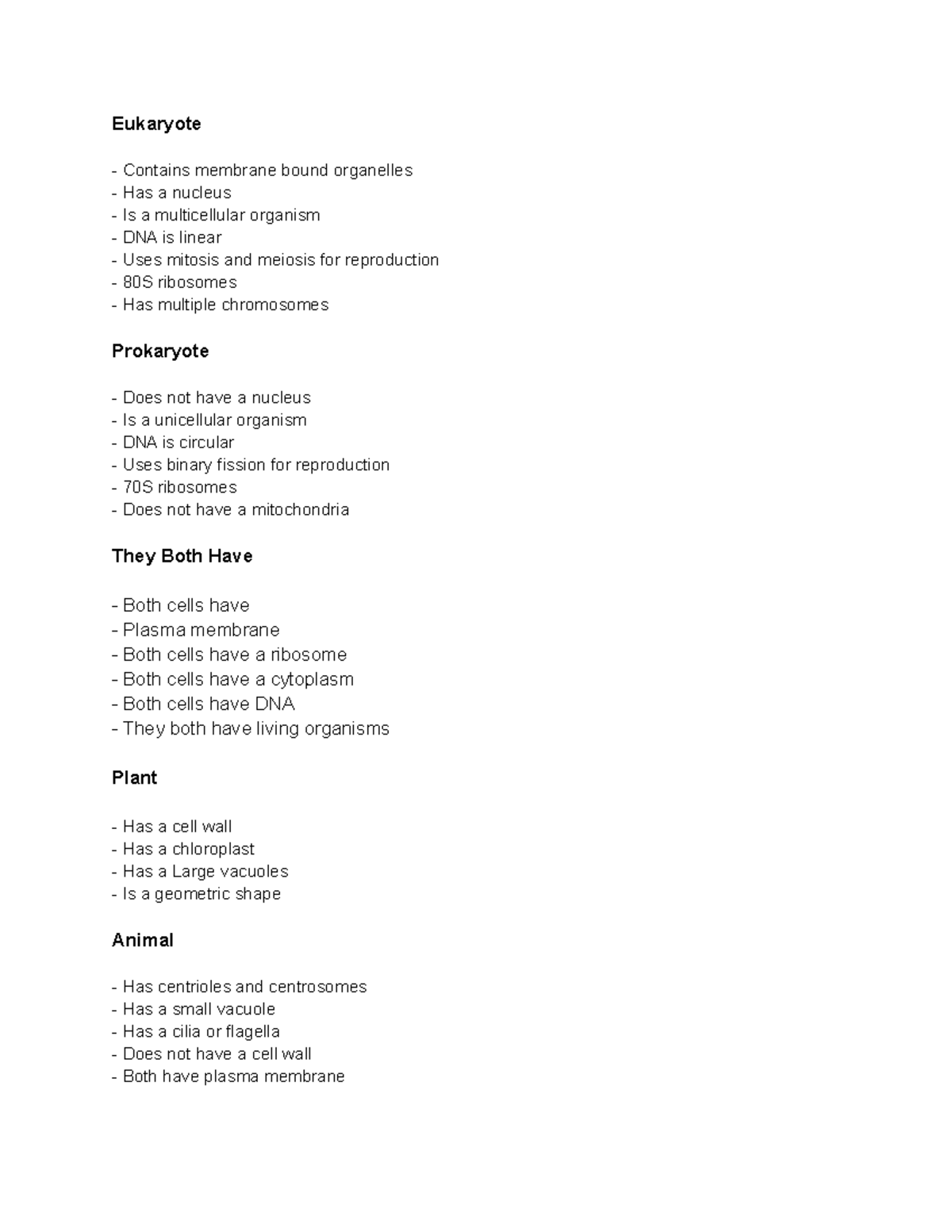 Cell Unit Test Review - Eukaryote Contains membrane bound organelles ...