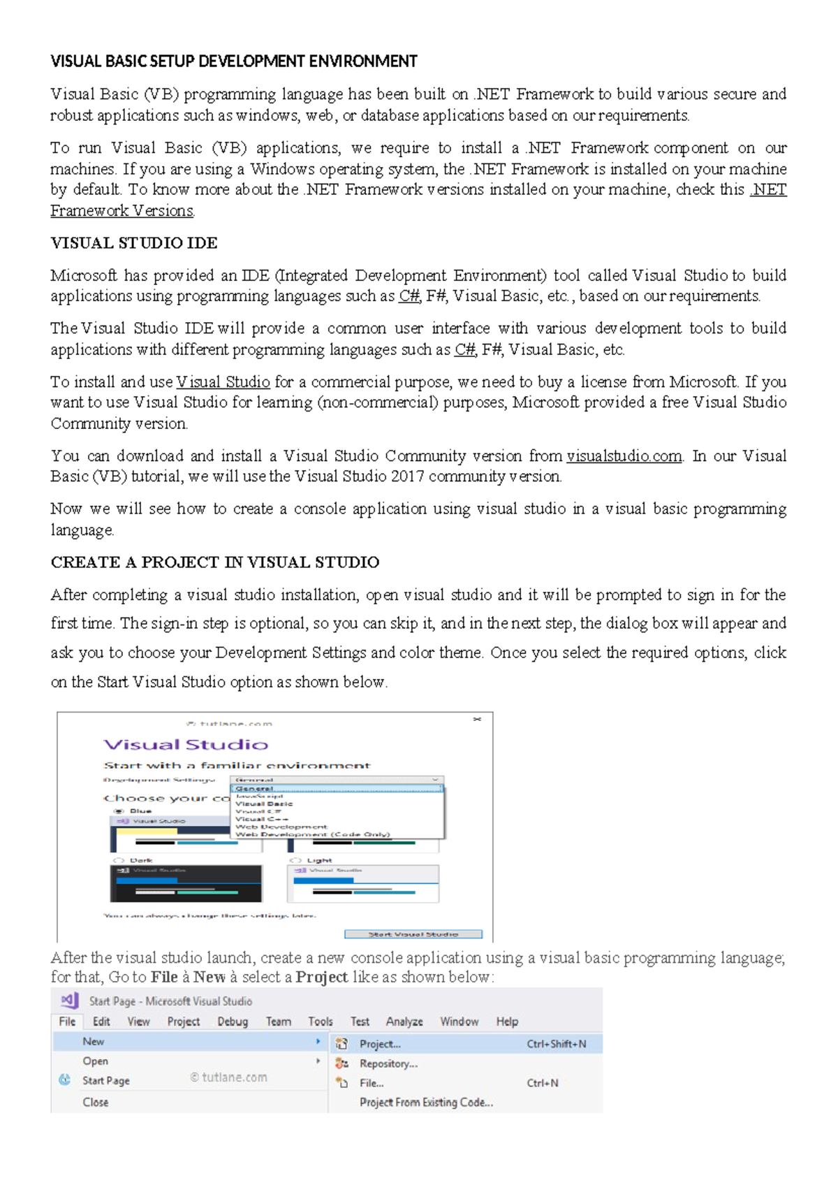 Lecture note com215 - Web technology introduction - VISUAL BASIC SETUP DEVELOPMENT ENVIRONMENT ...