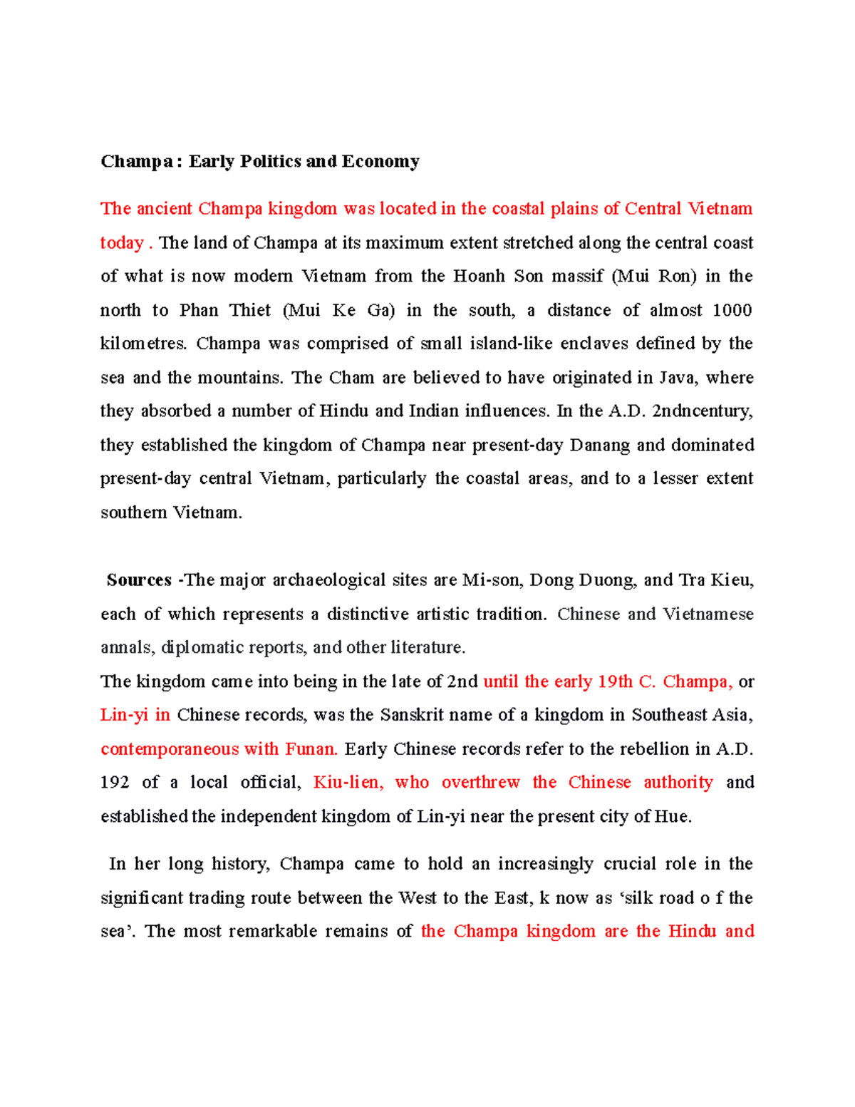 Champa - the complete notes - Champa : Early Politics and Economy The ...