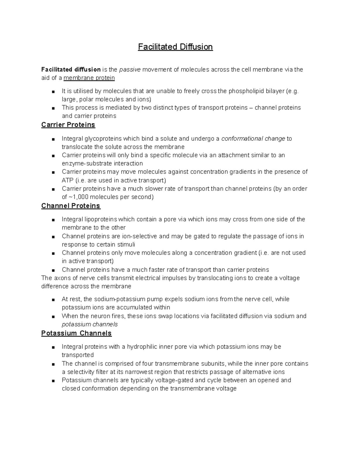 Cell Biology: Membrane Transport - Facilitated Diffusion - Facilitated ...