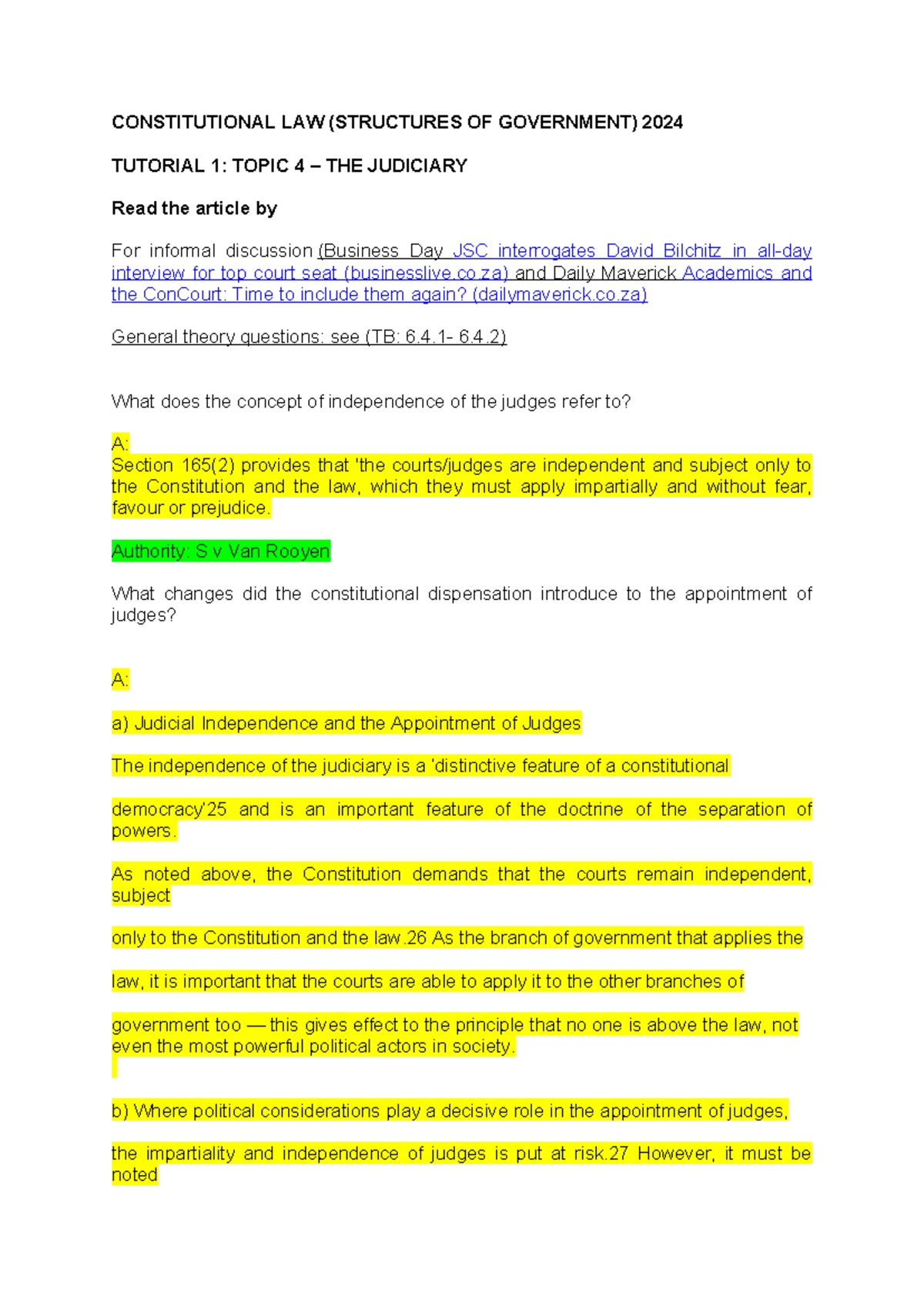 Topic 4 Tutorial 2 Worksheet - CONSTITUTIONAL LAW (STRUCTURES OF ...