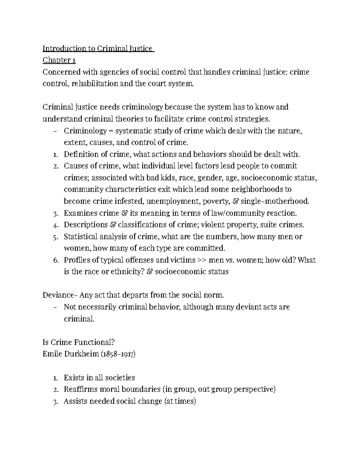 Intro to Criminal Justice Lecture Notes - Introduction to Criminal ...
