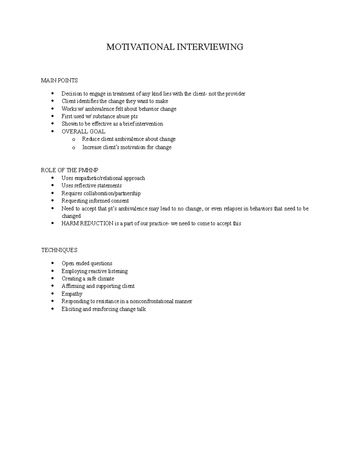 Motivational Interviewing - MOTIVATIONAL INTERVIEWING MAIN POINTS ...