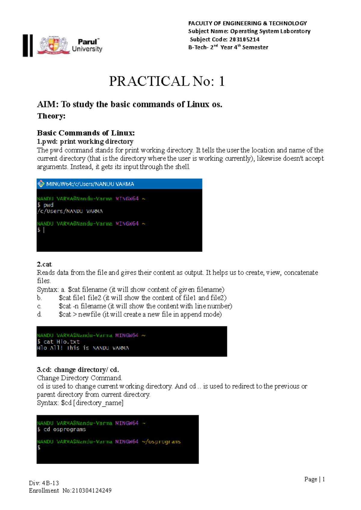 OS LAB manual 249 - os lab......-3 - Subject Name: Operating System Laboratory Subject Code ...