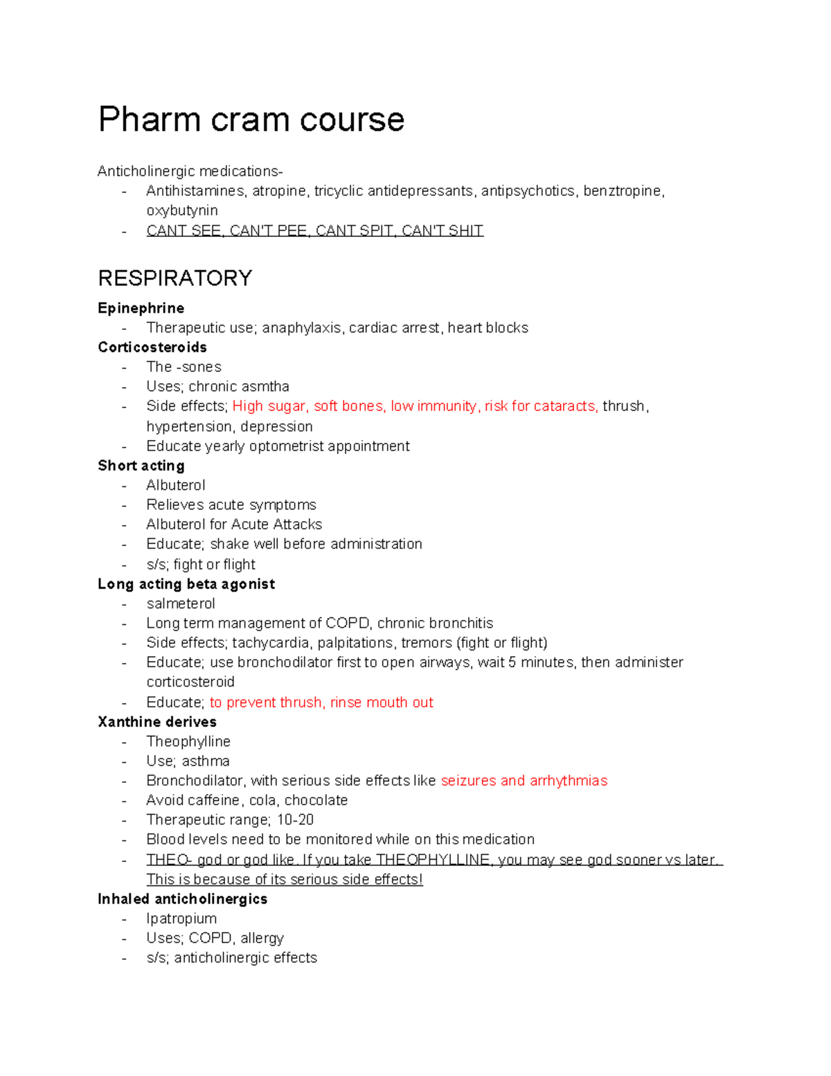 Pharm cram course - Used for ati proctor - Pharm cram course ...
